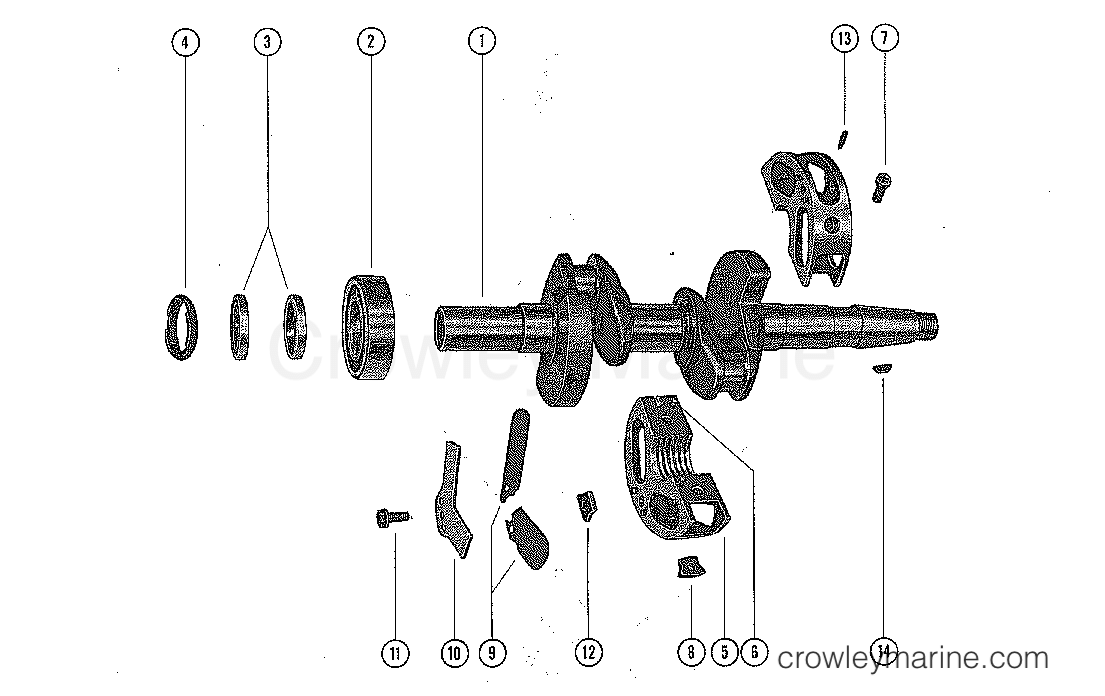 CRANKSHAFT AND CENTER MAIN BEARING ASSEMBLY - Serial Range Outboard 200 ...