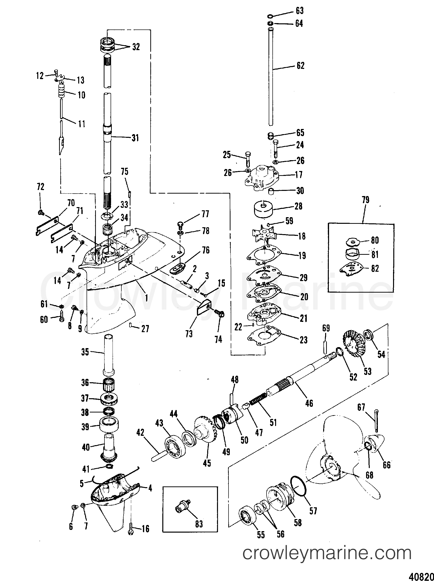 GEARHOUSING ASSEMBLY - 1989 Outboard 40 [ML] 7040217PW | Crowley Marine