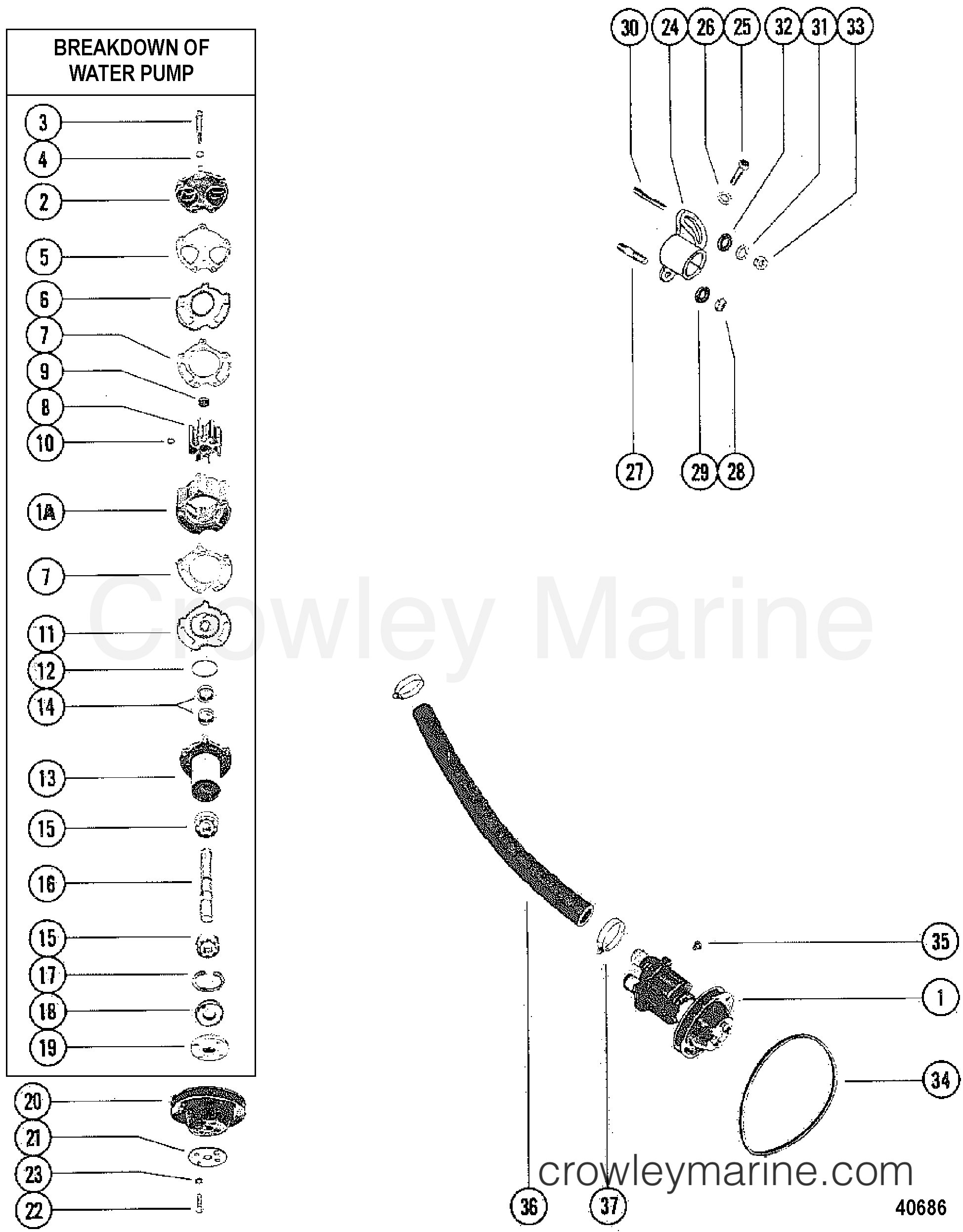 WATER PUMP ASSEMBLY(INBOARD) - 1982 Stern Drive 470 04706002 | Crowley ...