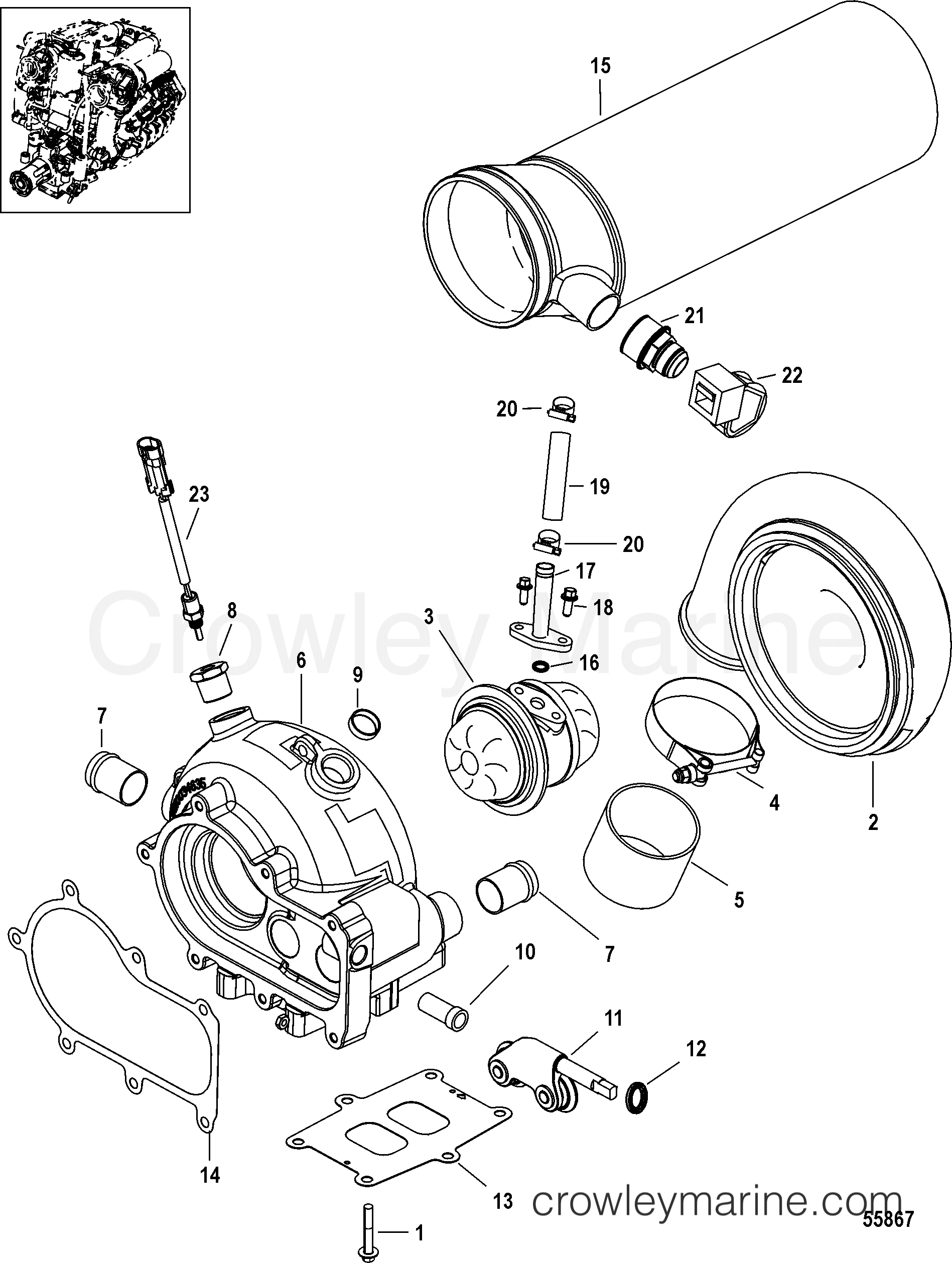 TURBOCHARGER, TURBINE ASSEMBLY - 2013 Race Stern Drive QC4 RACE [CLOS ...