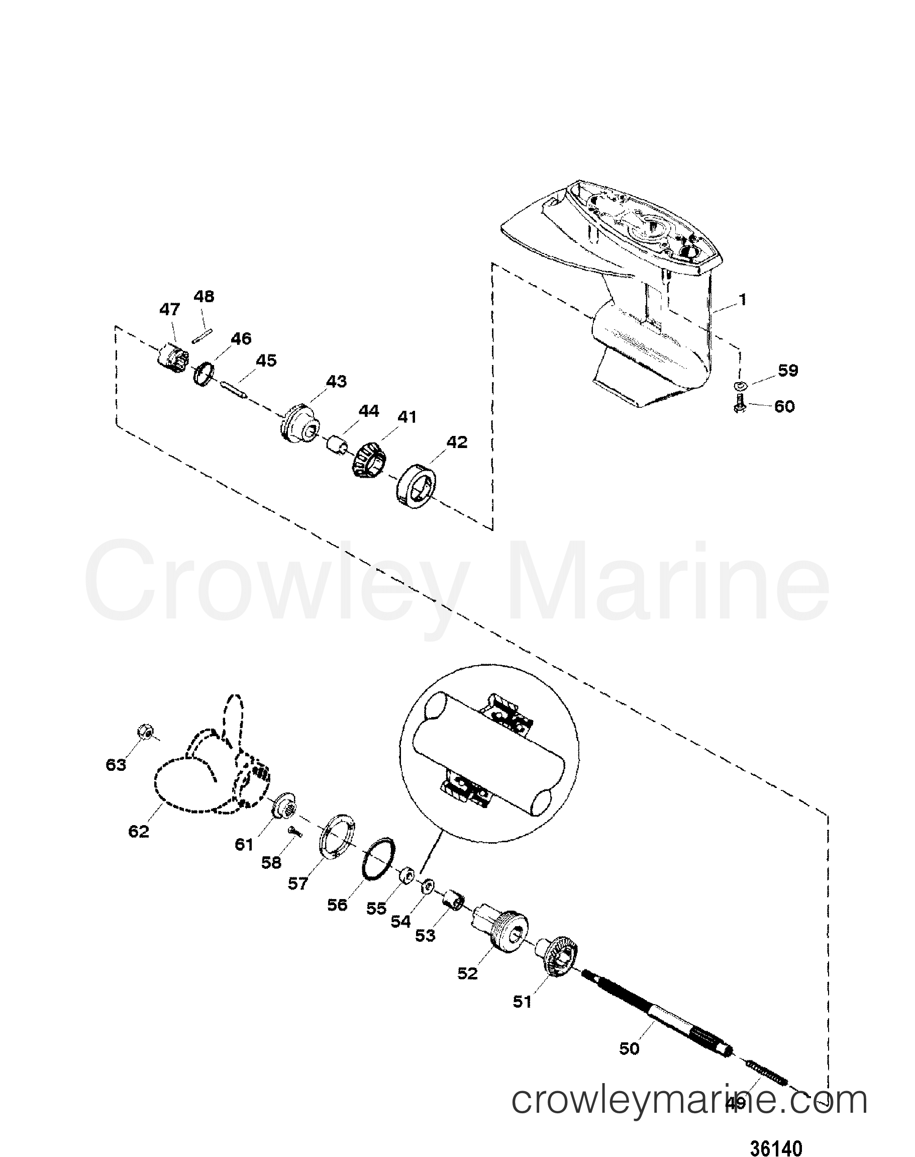 GEAR HOUSING ASSEMBLY, PROPELLER SHAFT - 1998 Outboard 25 [MH ...
