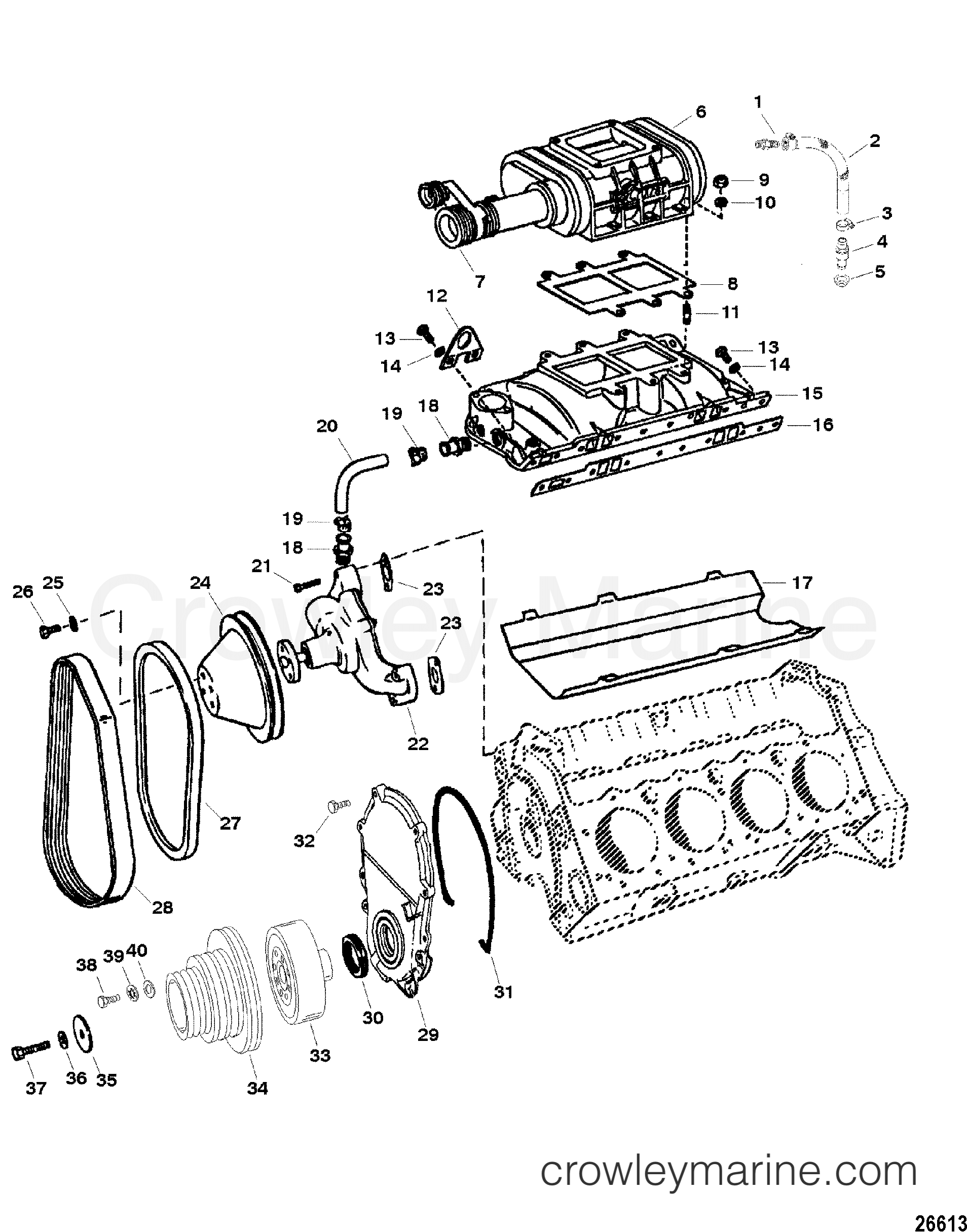 INTAKE MANIFOLD AND SUPERCHARGER - 1996 Race Stern Drive 525SC [BRAVO I ...