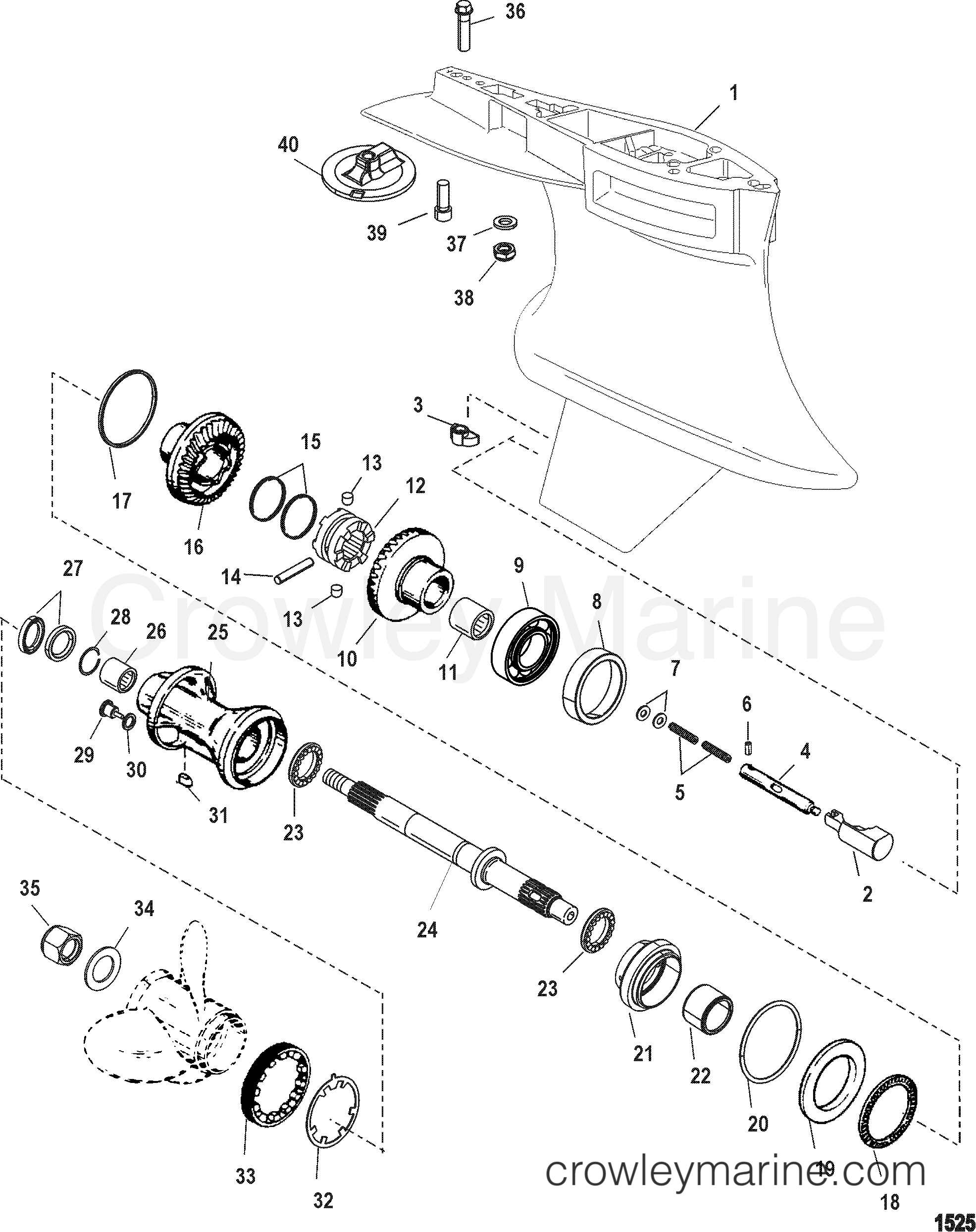 GEAR HOUSING, PROPELLER SHAFT - COUNTER ROTATION - 2002 Race Outboard 2 ...