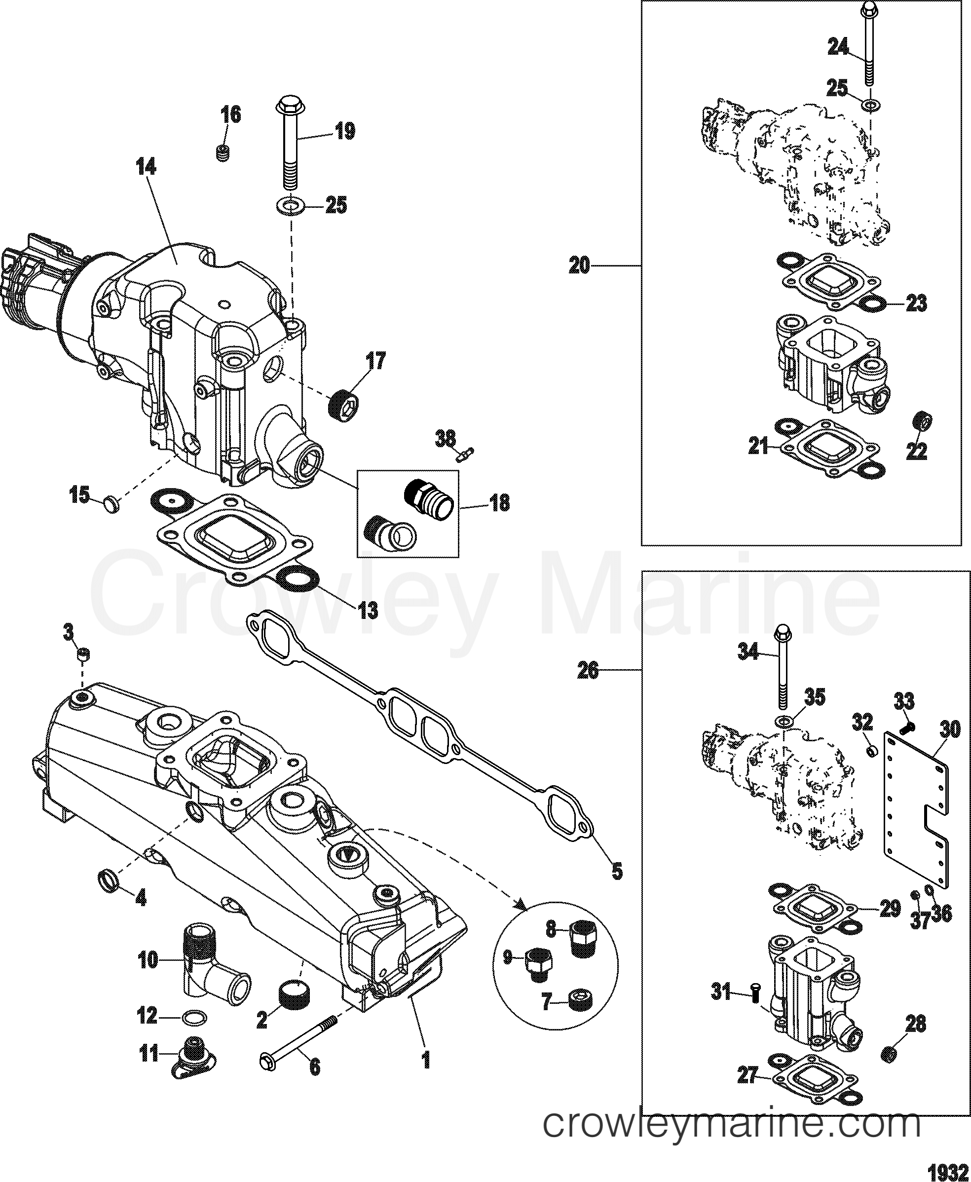 EXHAUST MANIFOLD AND ELBOW - 1998 Inboard Engine 5.7L [CARB] 30570017S ...