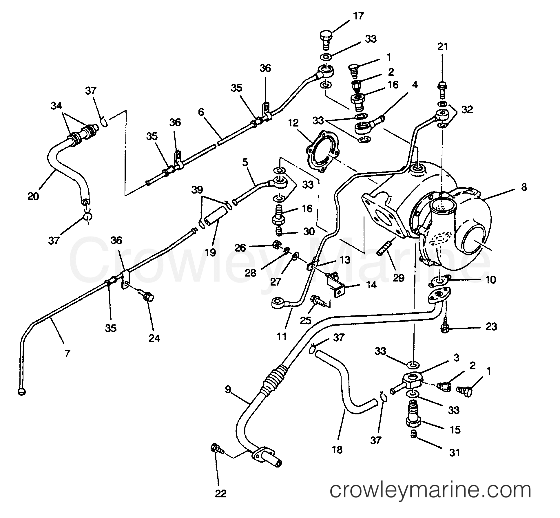 TURBOCHARGER SYSTEM - All Years Inboard Engine HINO DIESEL WO4CTI (210 ...