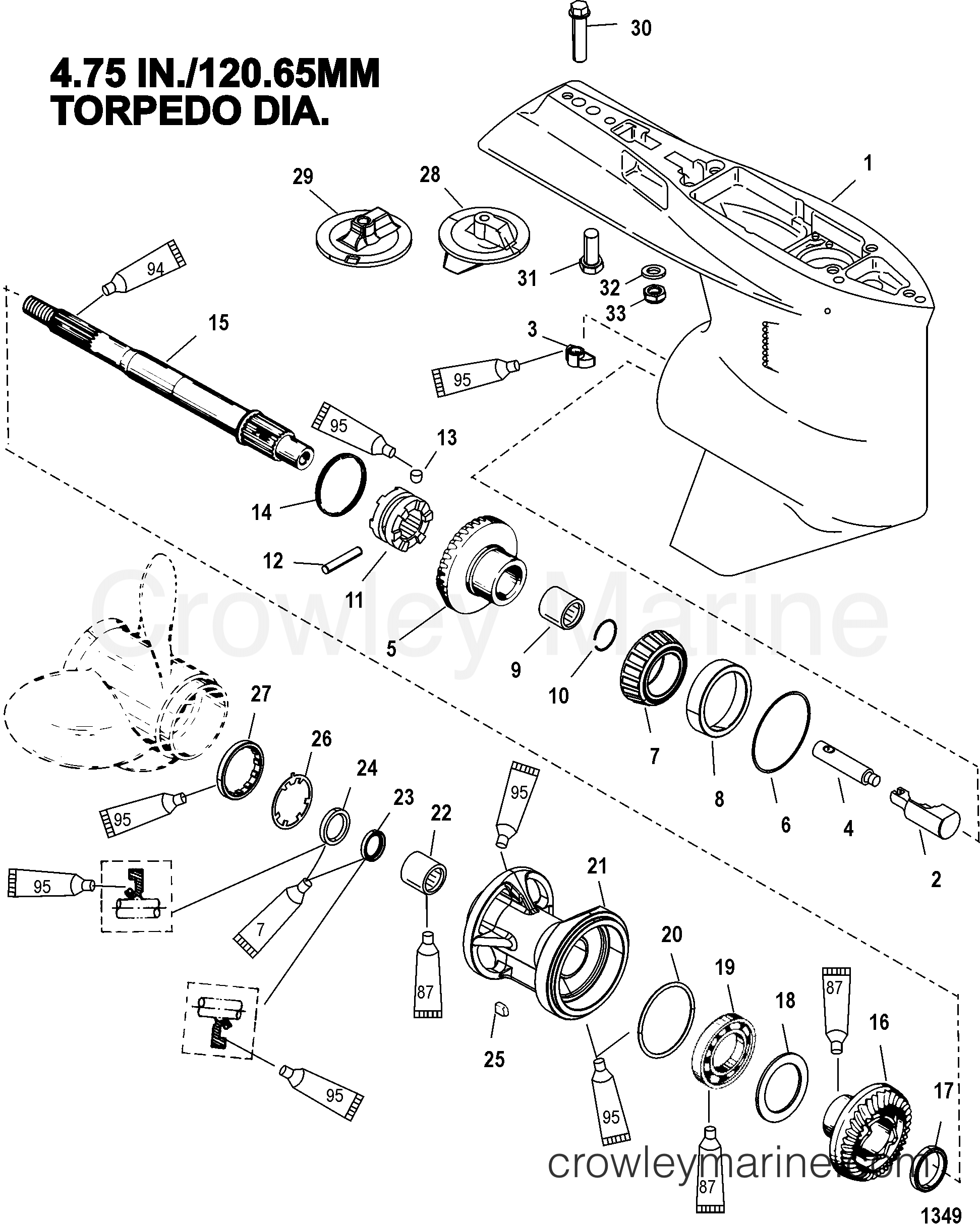 GEAR HOUSING, PROPELLER SHAFT - STANDARD ROTATION - 2000 Outboard 135 ...