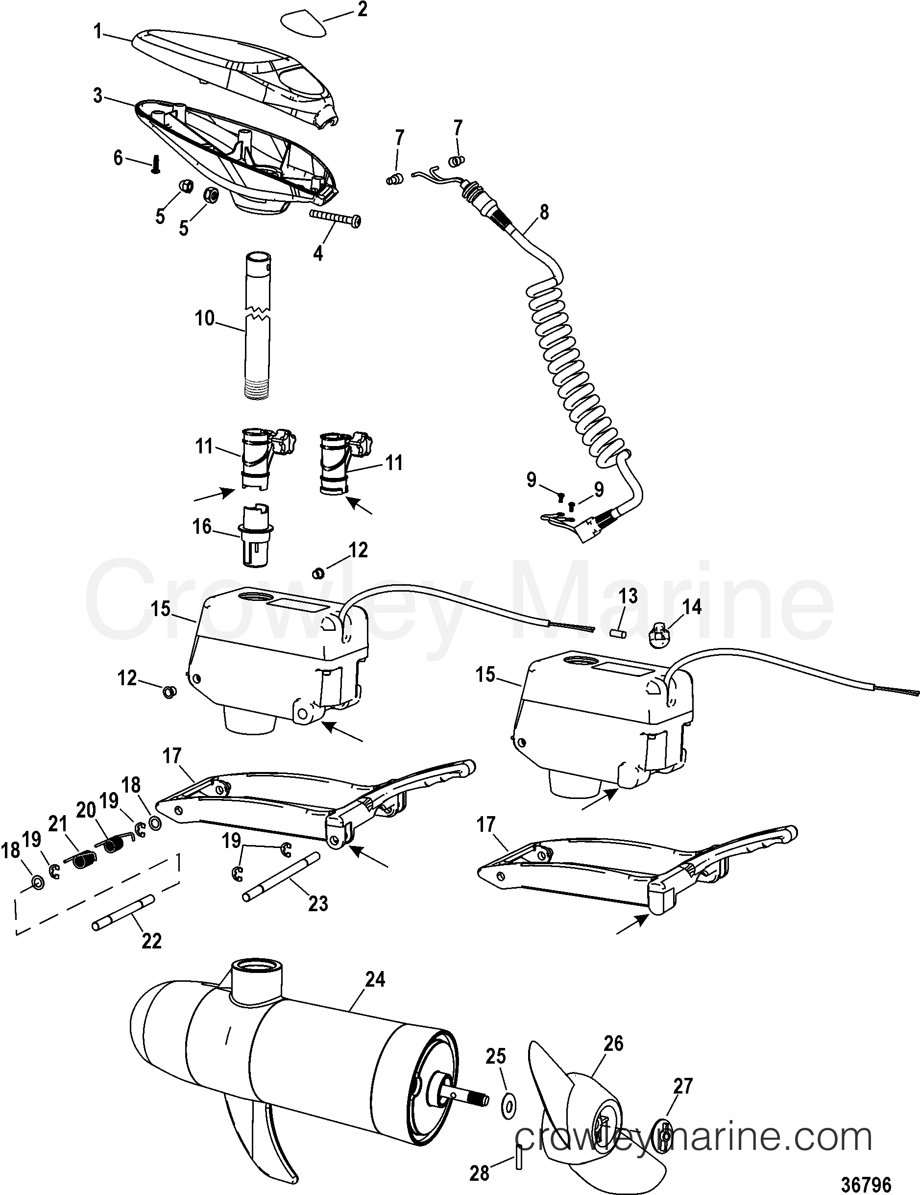 COMPLETE TROLLING MOTOR(FRESH WATER MODELS)(DESIGN I ) - 2006 Electric ...