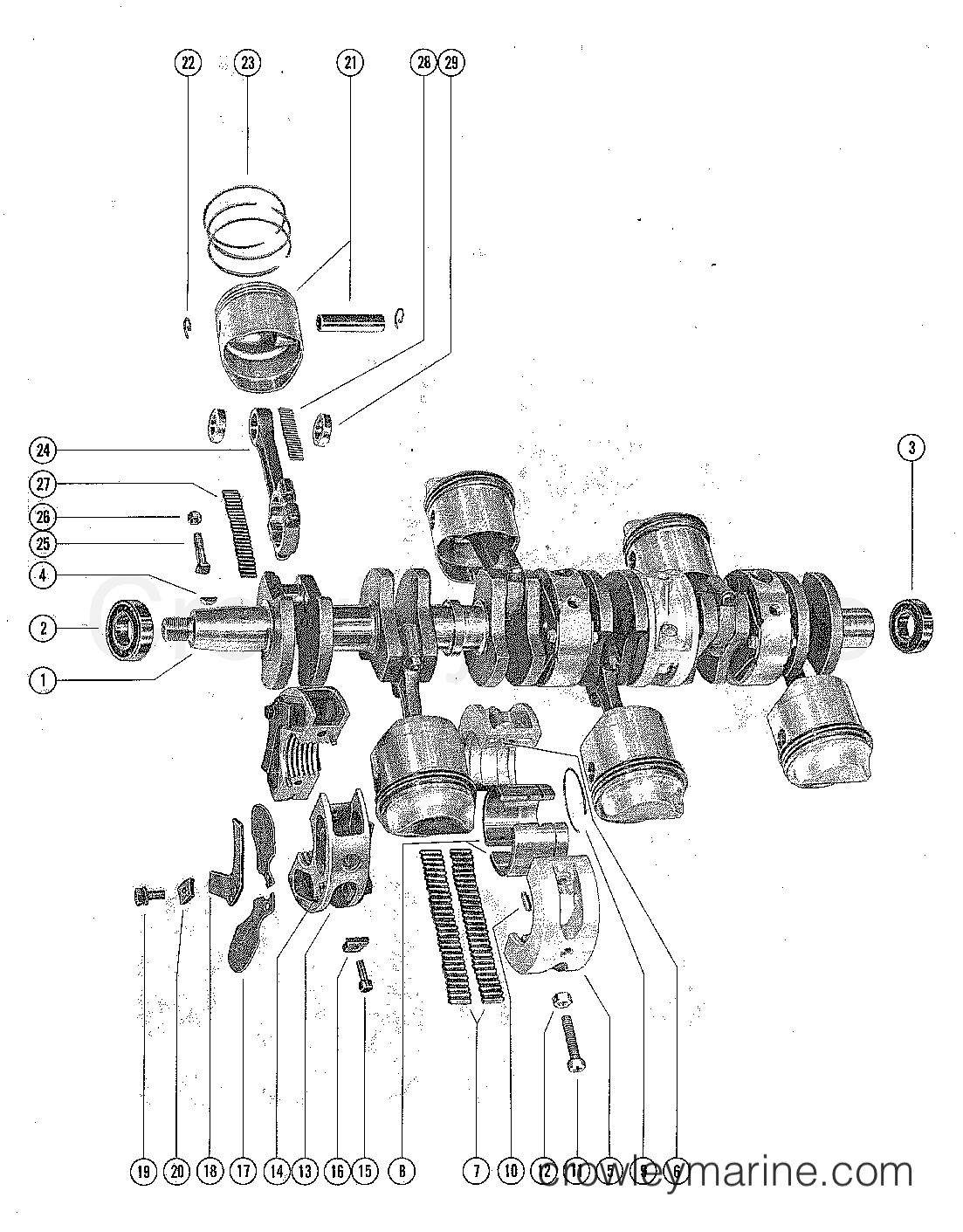 CRANKSHAFT, PISTONS AND CONNECTING RODS - Serial Range Outboard 1000SS ...