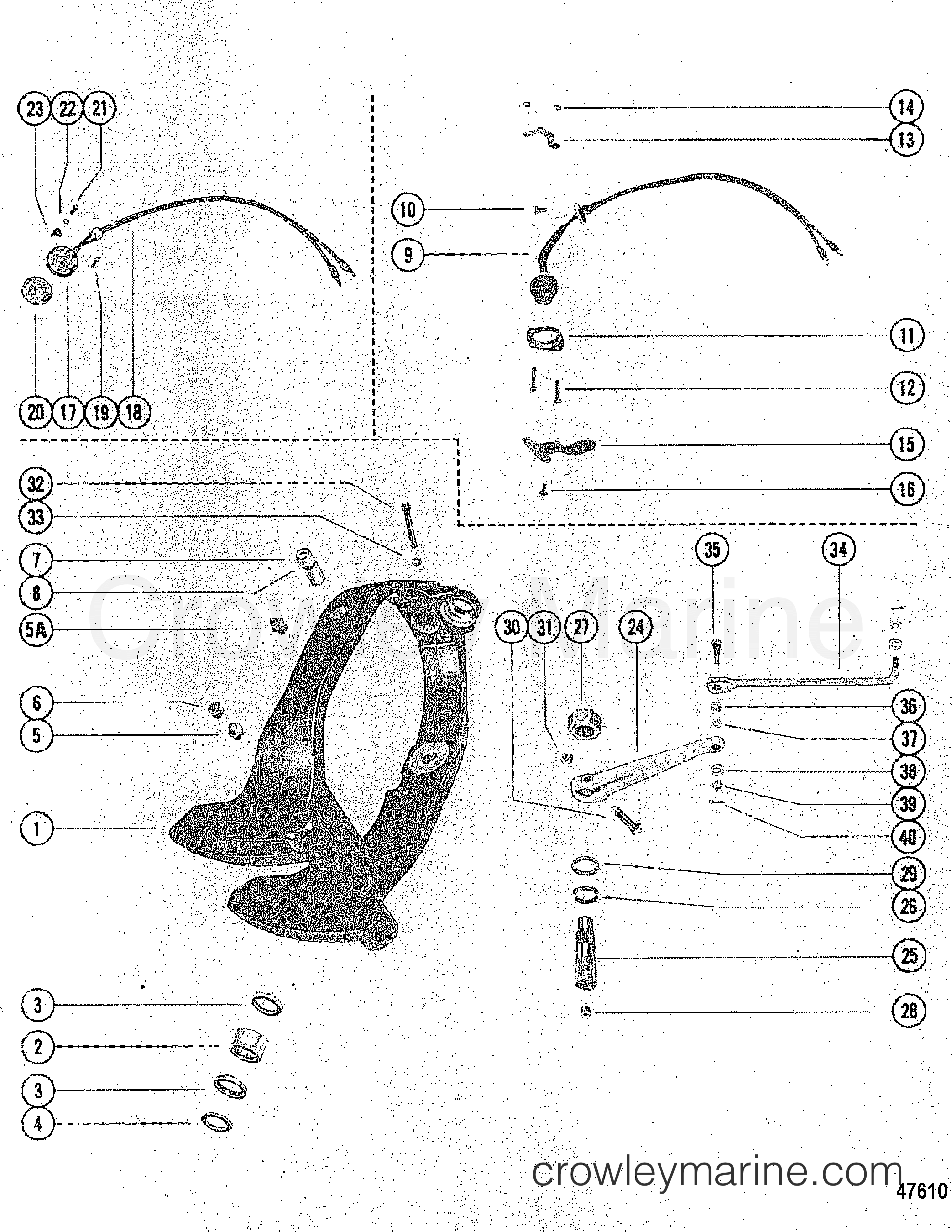 GIMBAL RING ASSEMBLY AND STEERING LEVER - Serial Range Stern Drive 225 ...