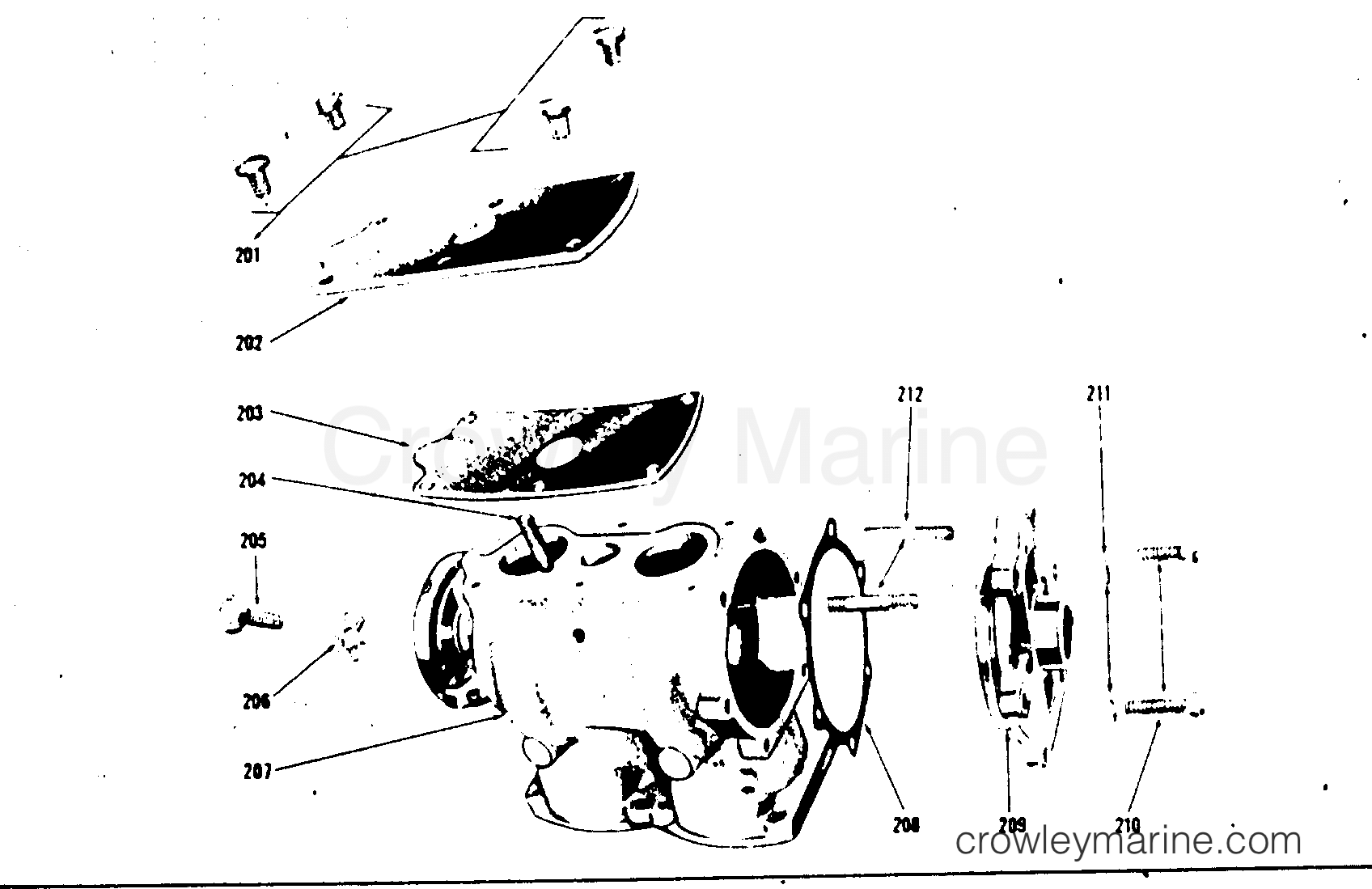 CRANKSHAFT & CENTER MAIN BEARING - All Years Outboard MARK 7, KE4 All ...