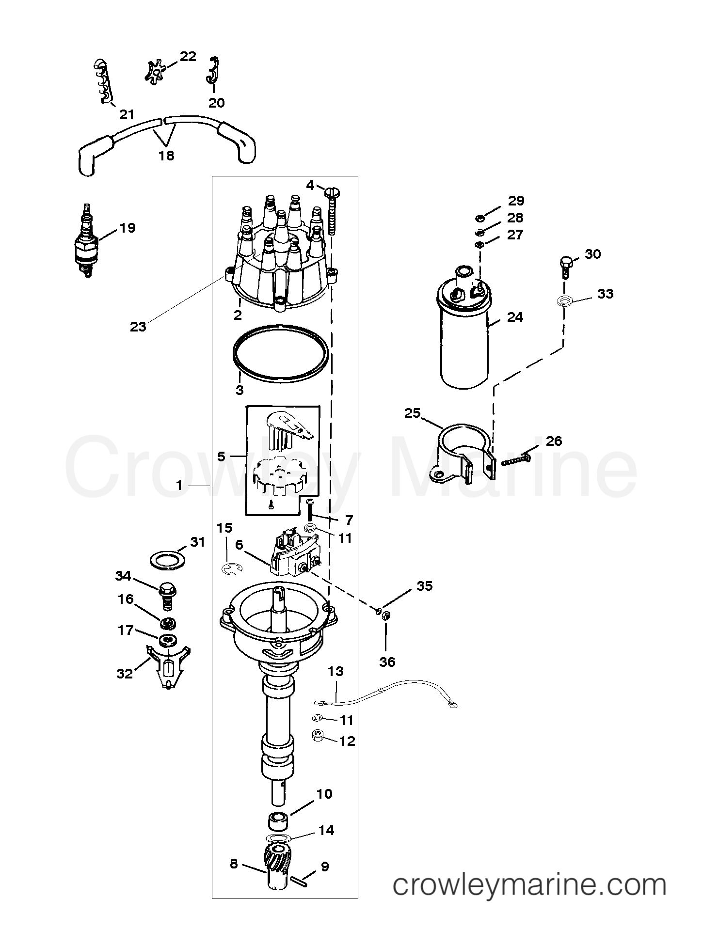 DISTRIBUTOR AND IGNITION COMPONENTS - 1996 Race Stern Drive 525SC ...