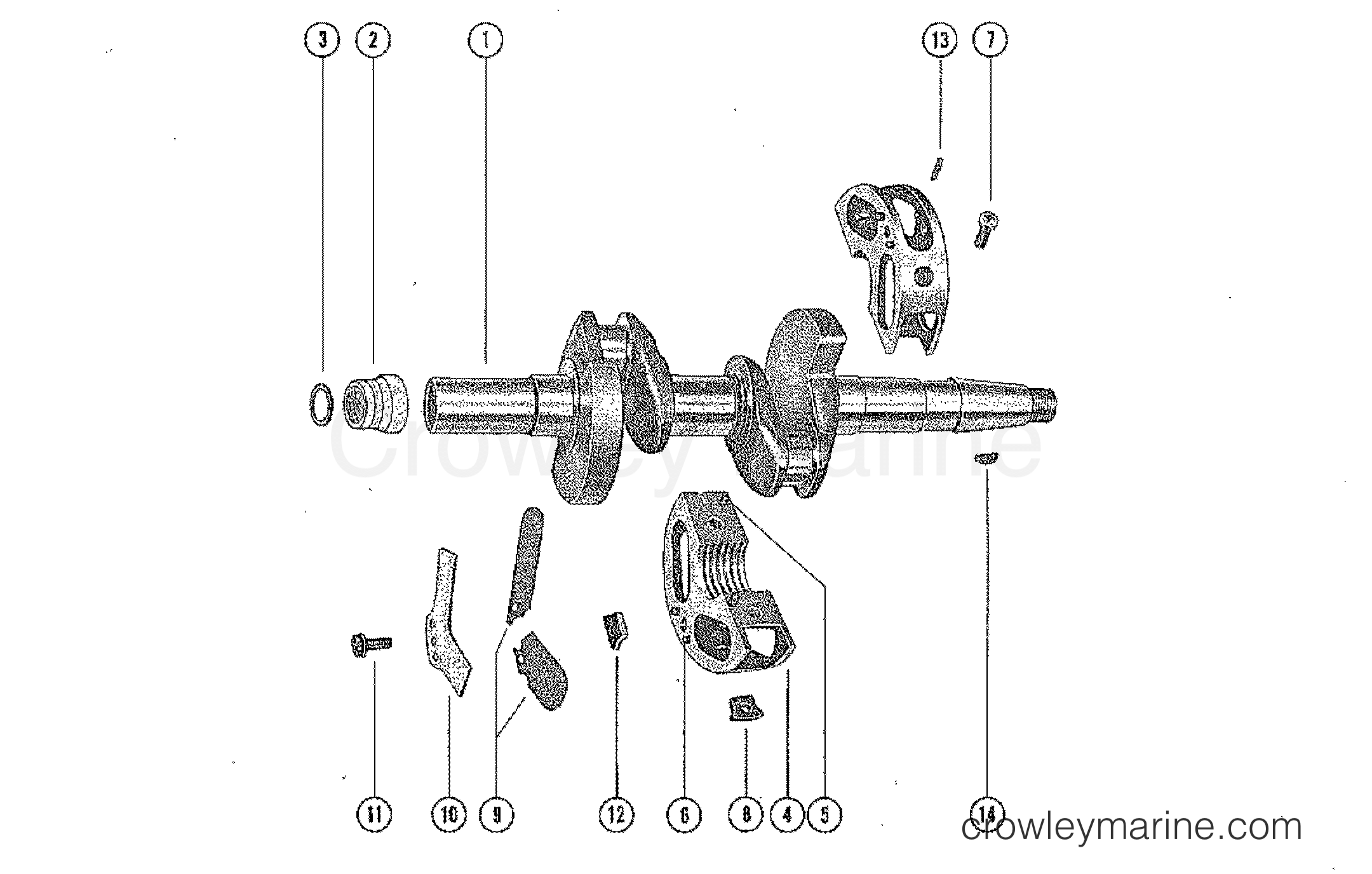 CRANKSHAFT AND CENTER MAIN BEARING ASSEMBLY - 1975 Outboard 20 1200205 ...