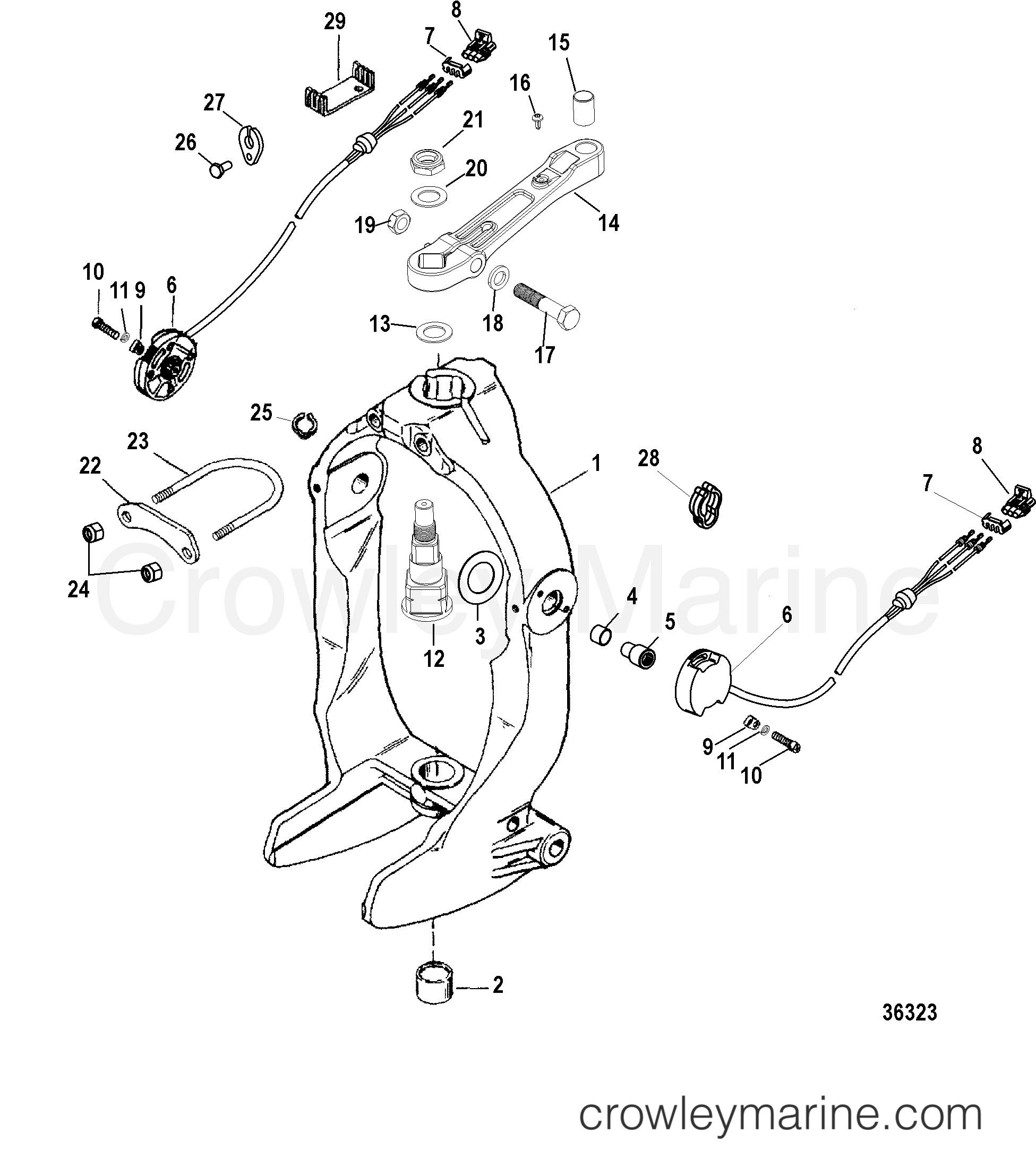 GIMBAL RING AND STEERING LEVER, AXIUS GEN I - 1998 Stern Drive BRAVO 1 ...