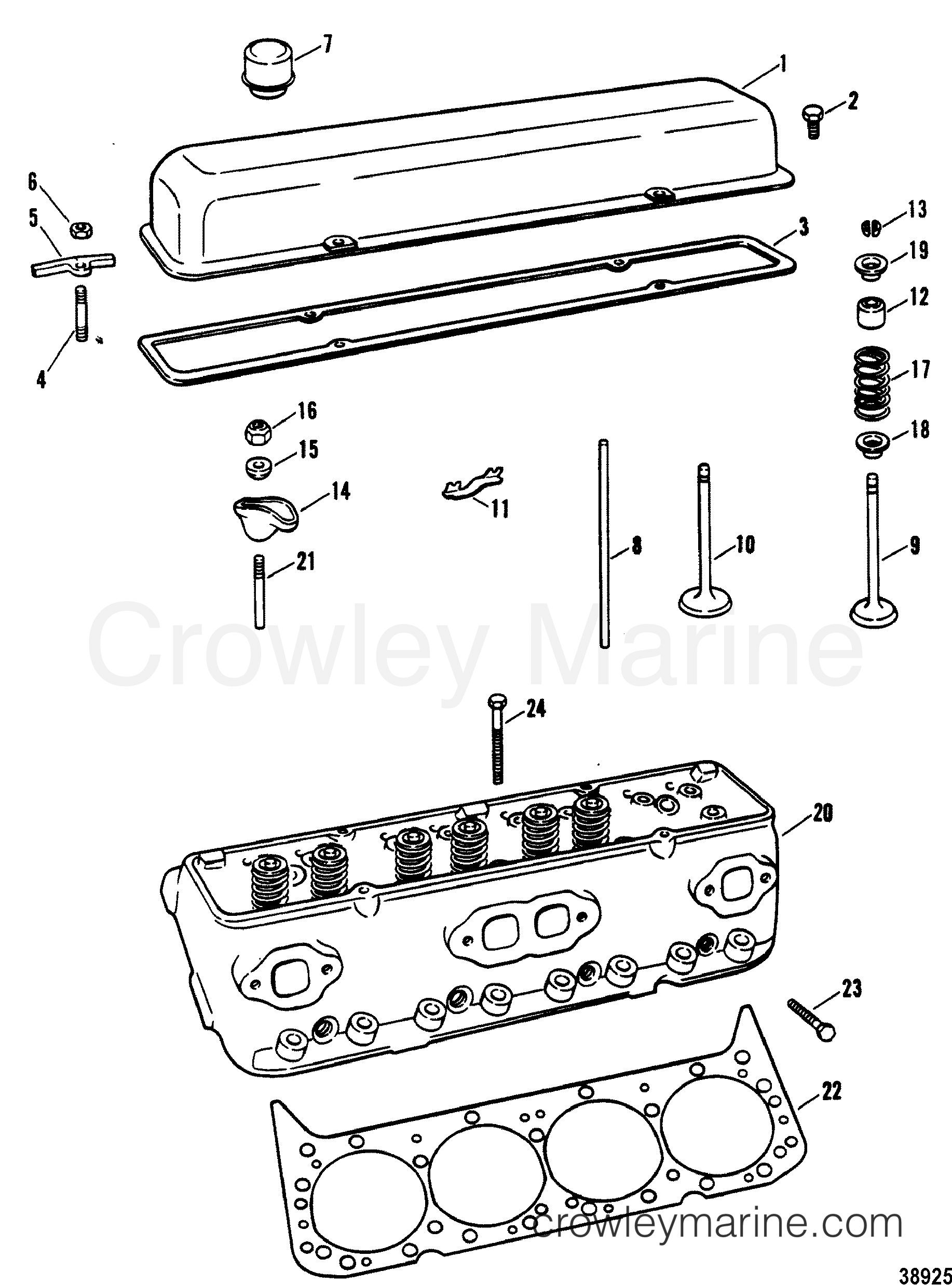 CYLINDER HEAD AND ROCKER COVER - 1981 Inboard Engine 340 3341901 ...