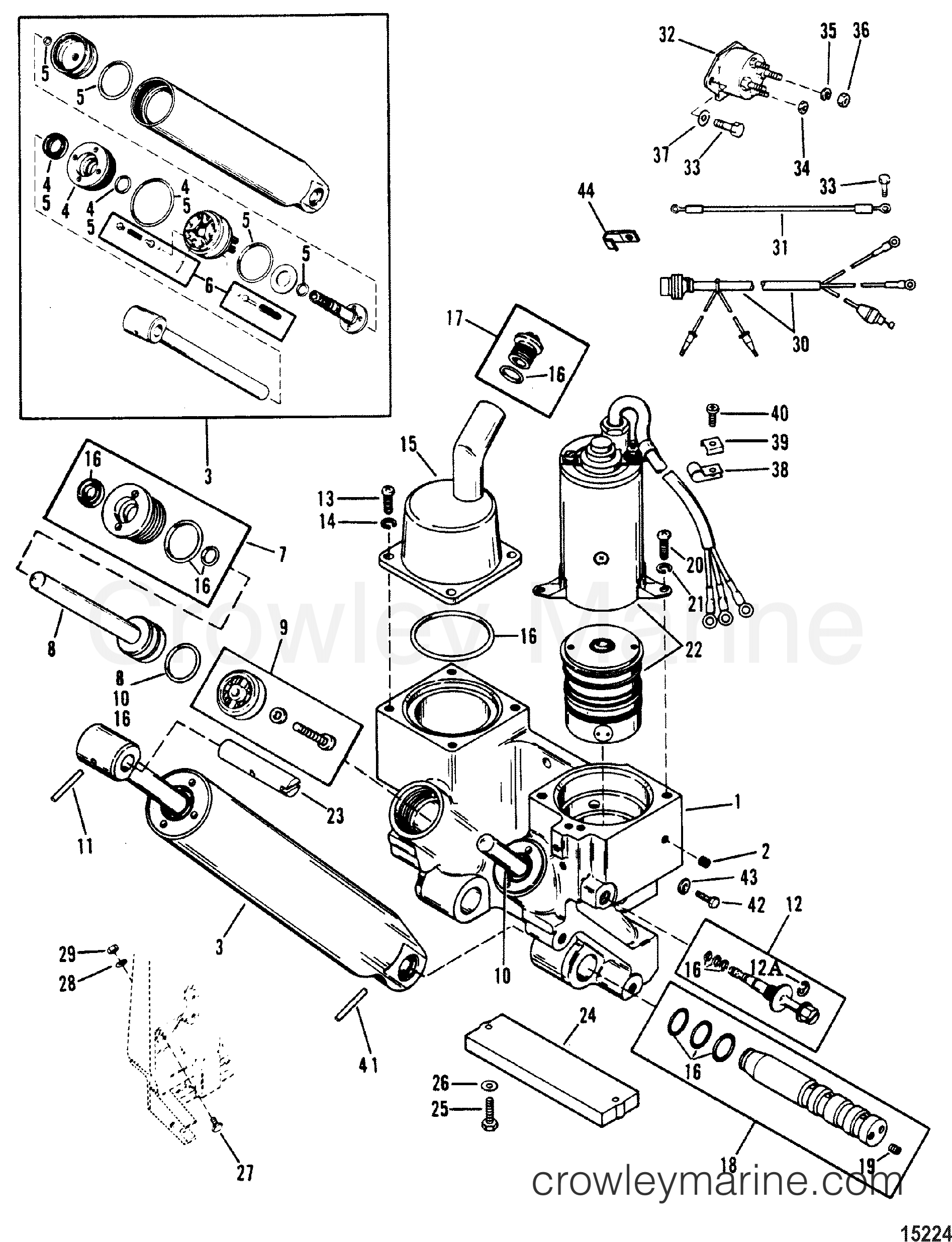 POWER TRIM COMPONENTS, THREE RAM (DESIGN I ) - 1990 Outboard 75 [ELHPTO ...