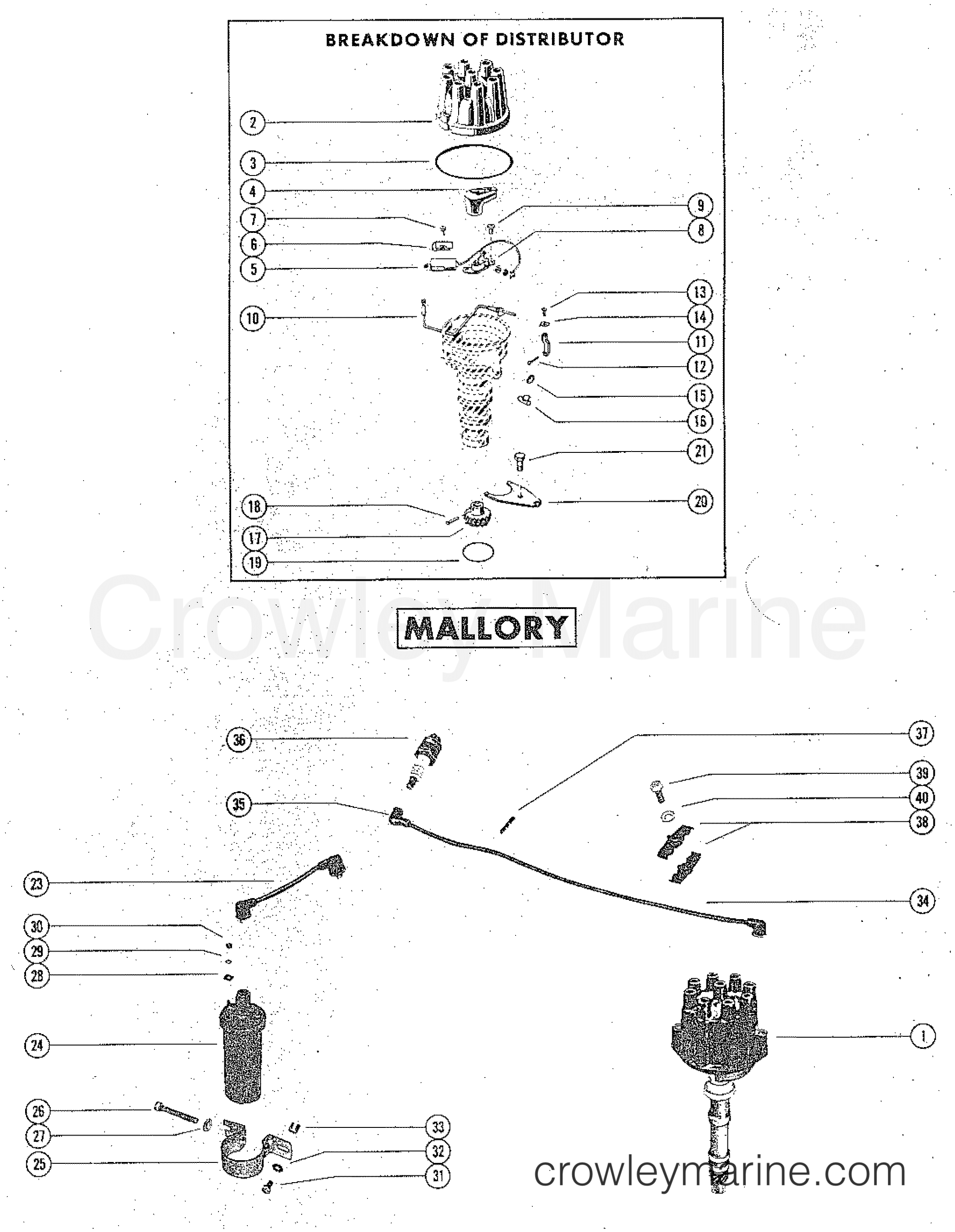 DISTRIBUTOR ASSEMBLY, COMPLETE (MALLORY) - 1975 Stern Drive 888 2888205 ...