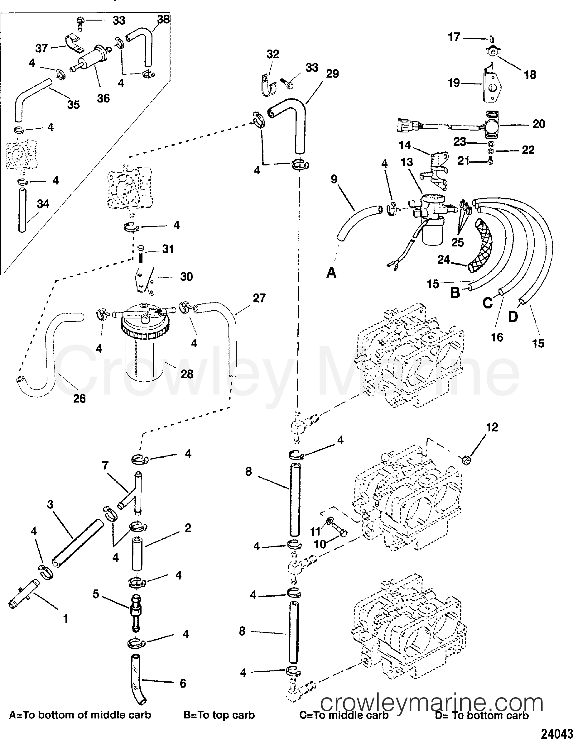 FUEL LINES(OIL INJECTION) - 1999 Outboard 225 [CXL CARB] 7225425HD ...