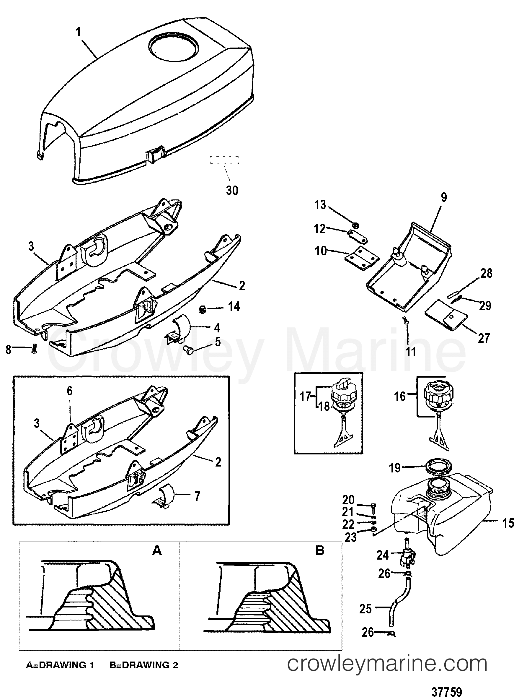 COWL AND FUEL TANK - 1993 Outboard 3.3 [MH] 7003201BK | Crowley Marine