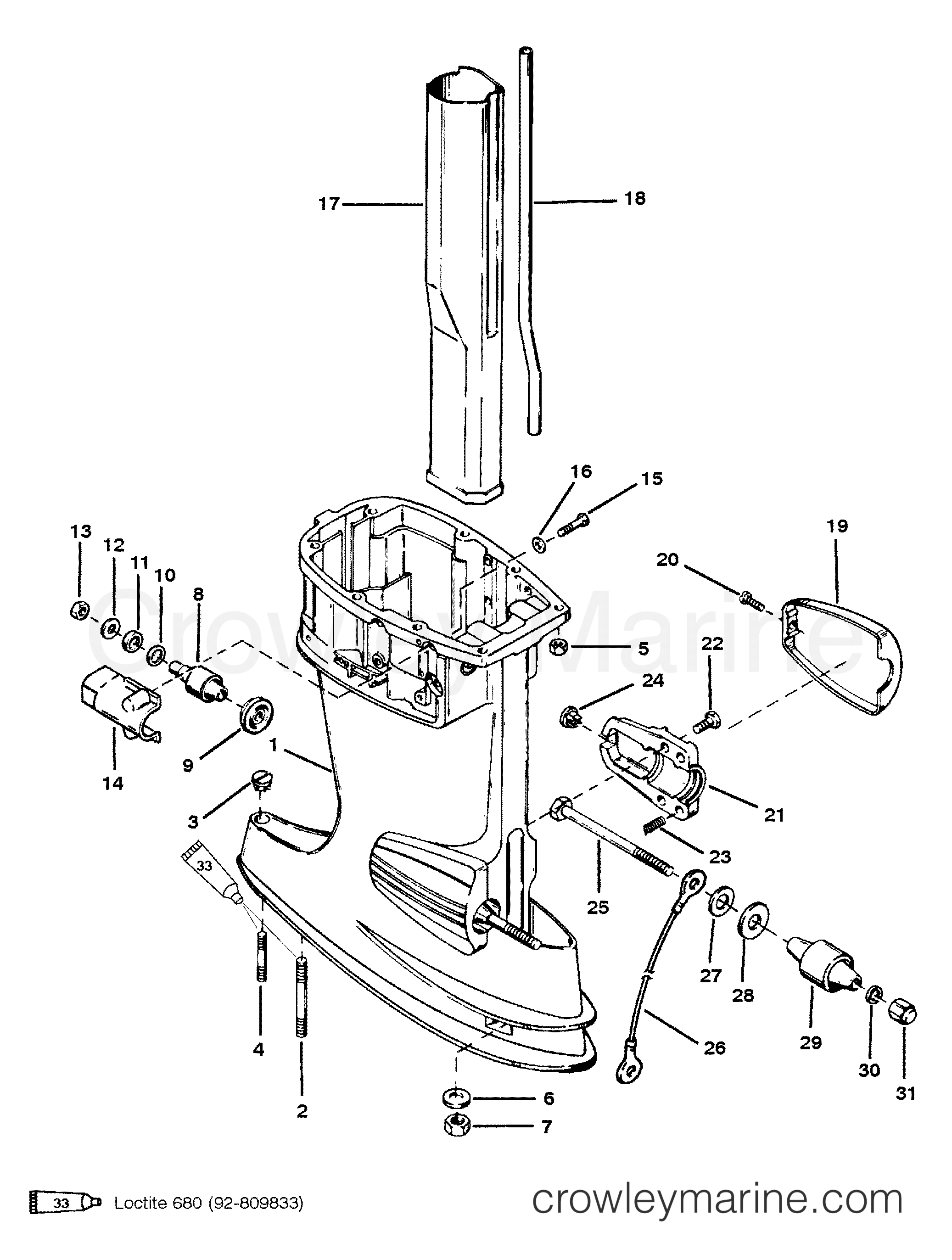 DRIVE SHAFT HOUSING ASSEMBLY - 1989 Outboard 40 [ELHPTO] 70404119D ...