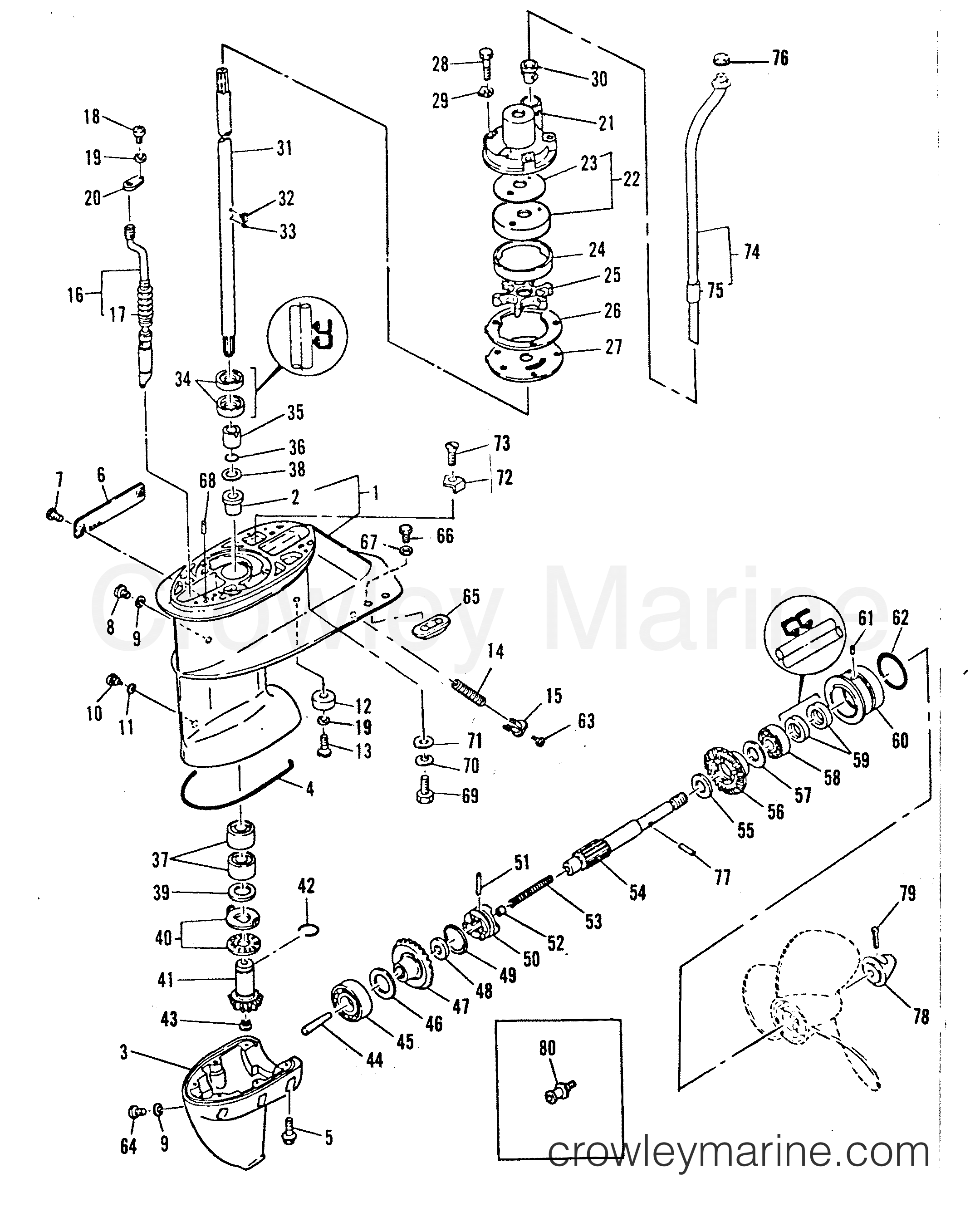 GEAR HOUSING ASSEMBLY - 1989 Outboard 25 [ML] 7025217PW | Crowley Marine