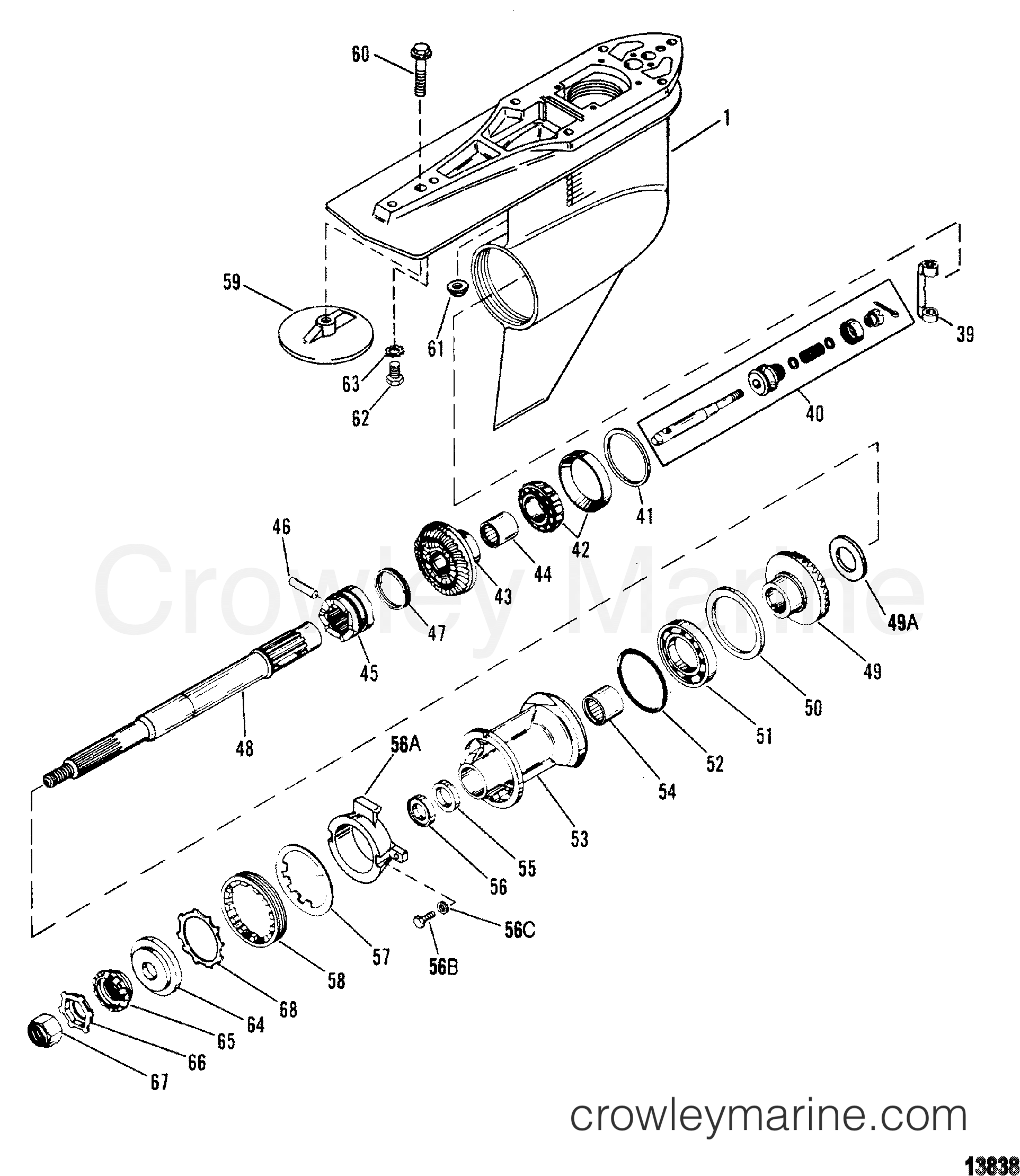 GEAR HOUSING, PROPELLER SHAFT - STANDARD ROTATION - 1990 Stern Drive ...