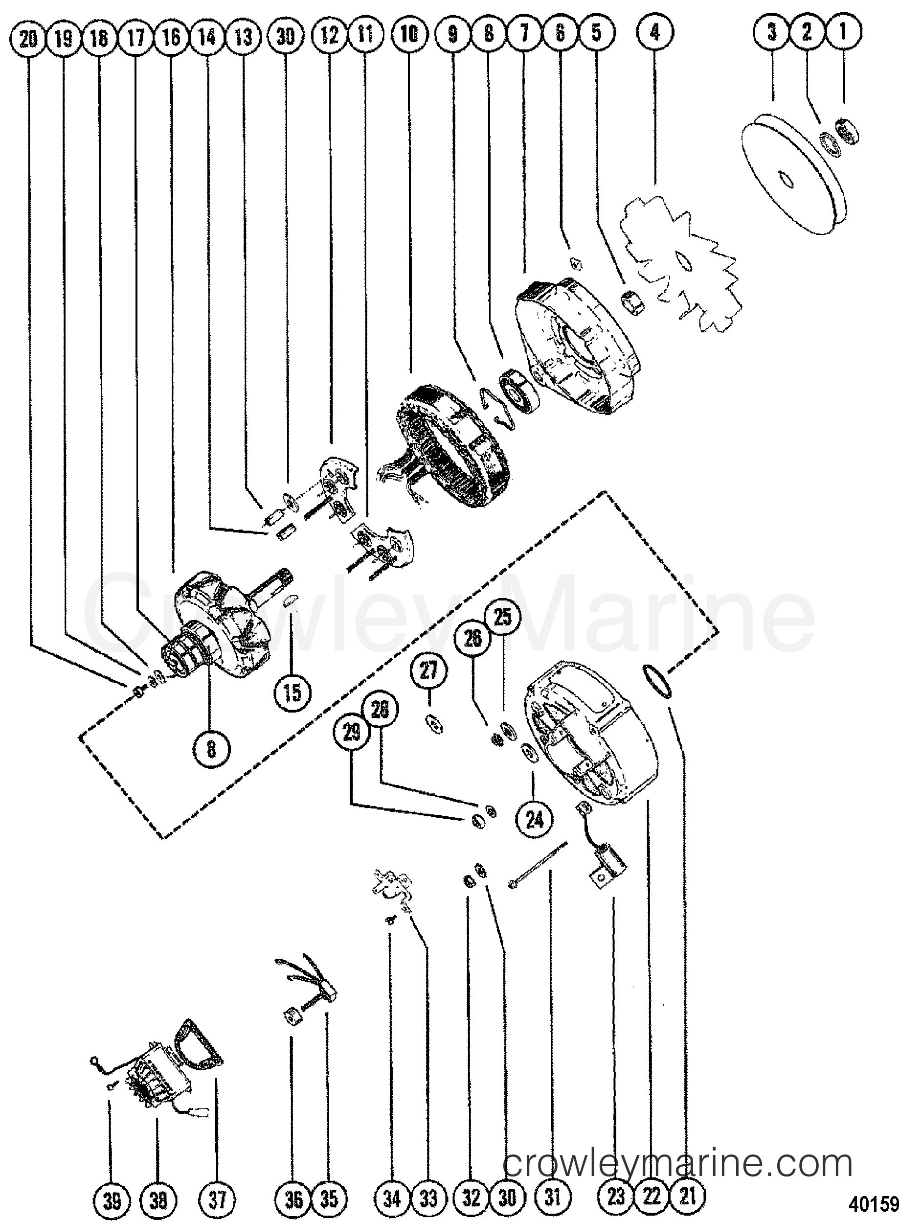 ALTERNATOR ASSEMBLY, COMPLETE (MOTOROLA) - 1981 Stern Drive 260 260801 ...