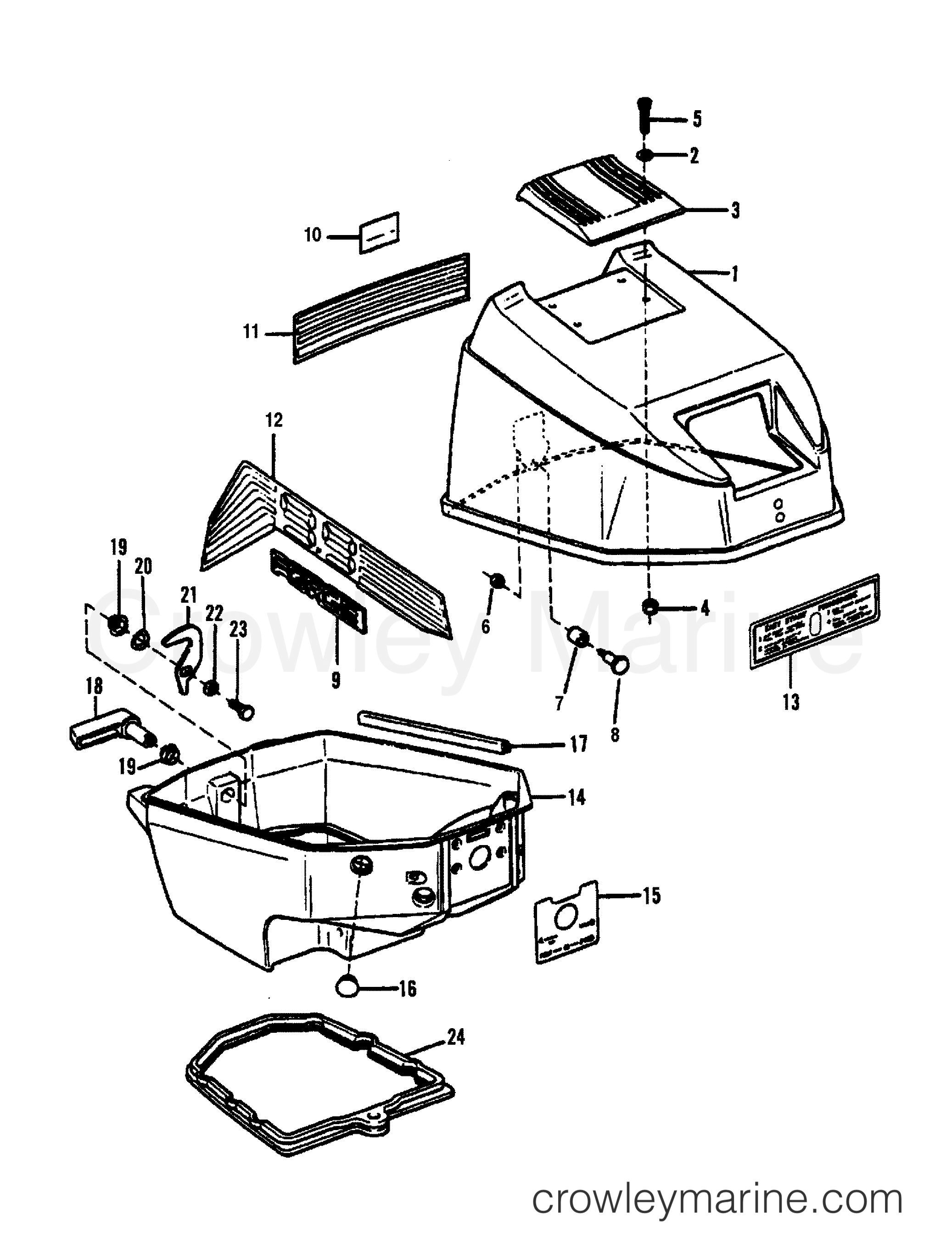TOP COWL (88A THRU 89B MODELS) - 1984 Outboard 9.9 H0091H84D | Crowley ...