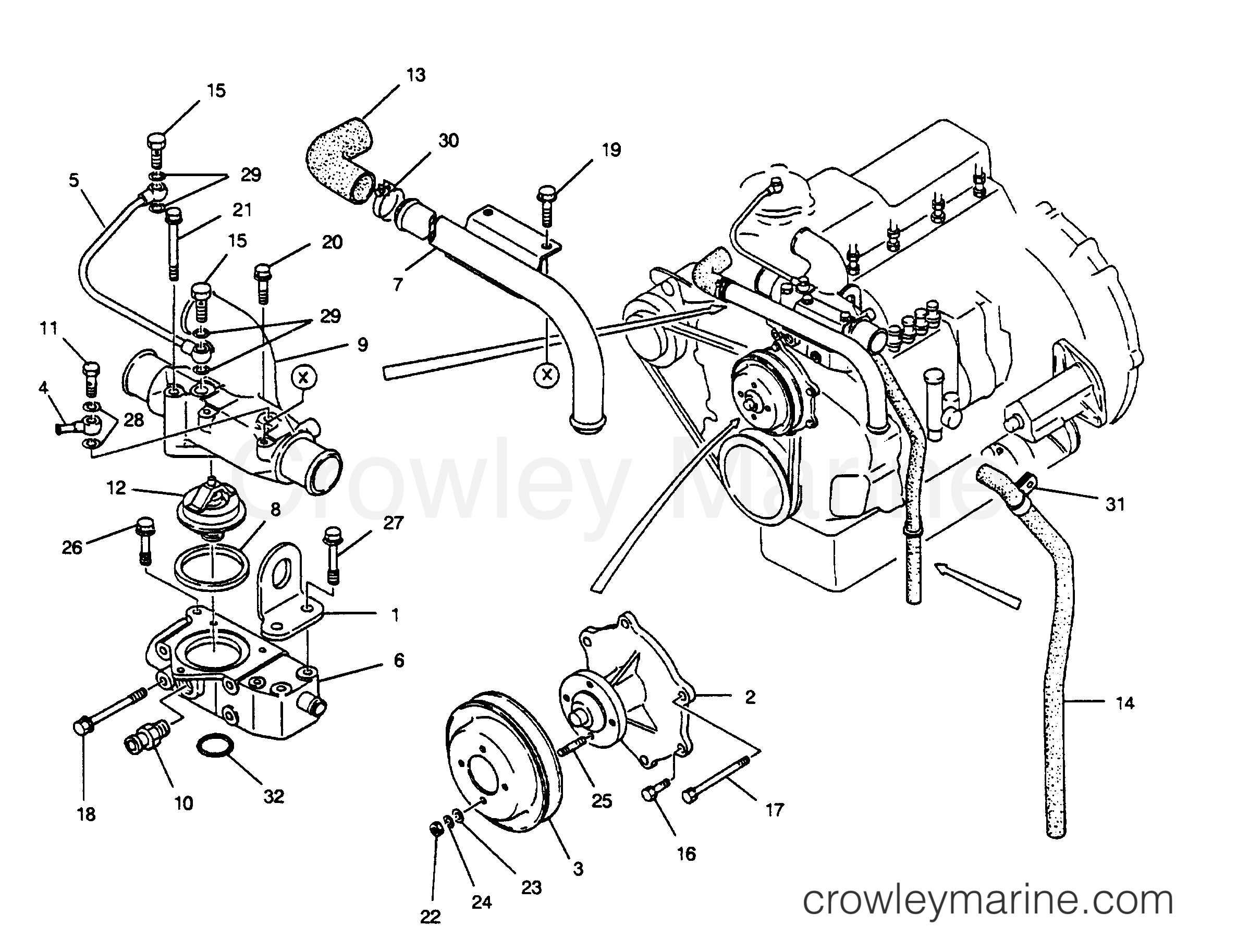 COOLING SYSTEM - All Years Inboard Engine HINO DIESEL WO4CTA (150 H.P ...