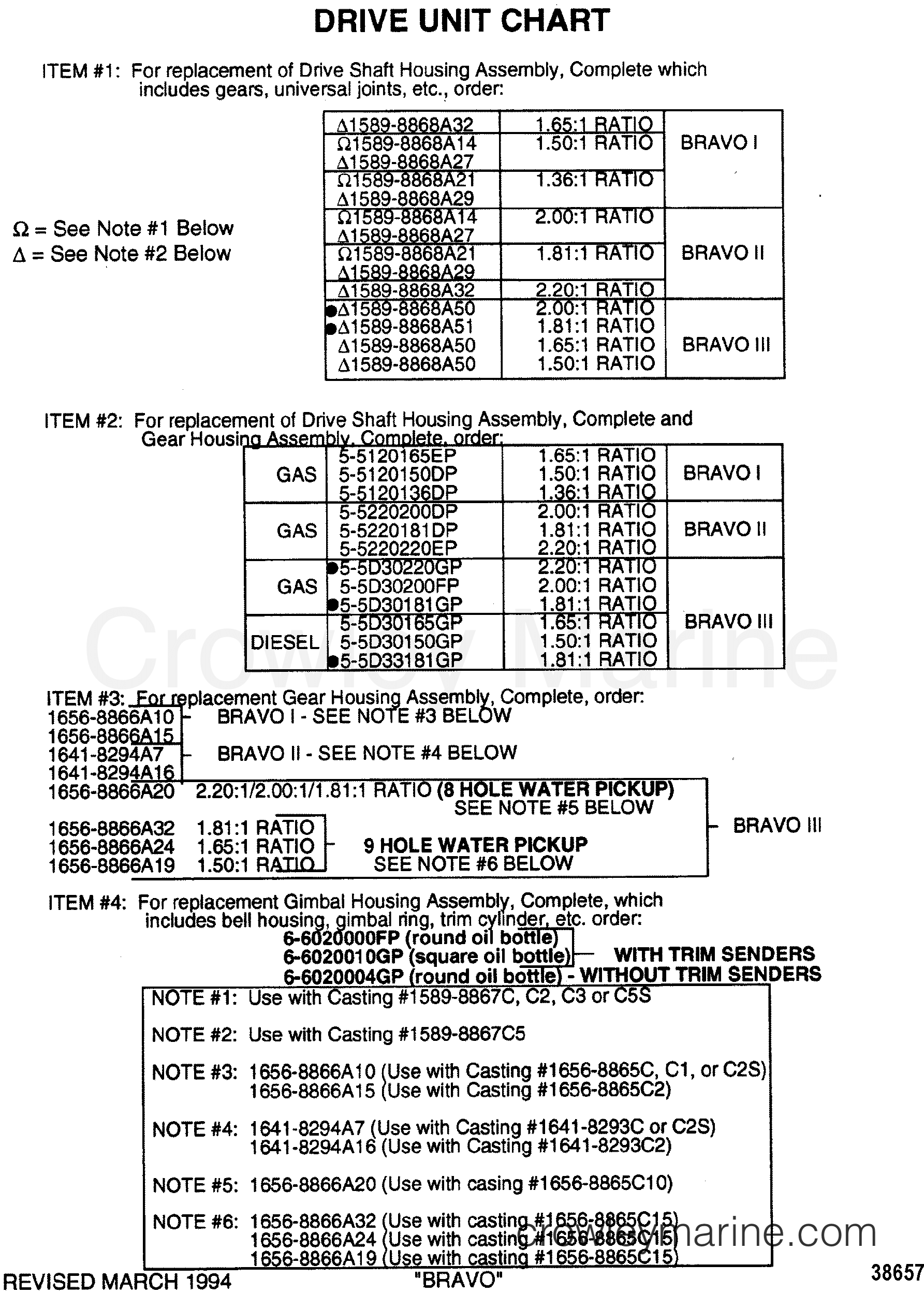DRIVE UNIT CHART - 1988 Stern Drive BRAVO 60200008R | Crowley Marine