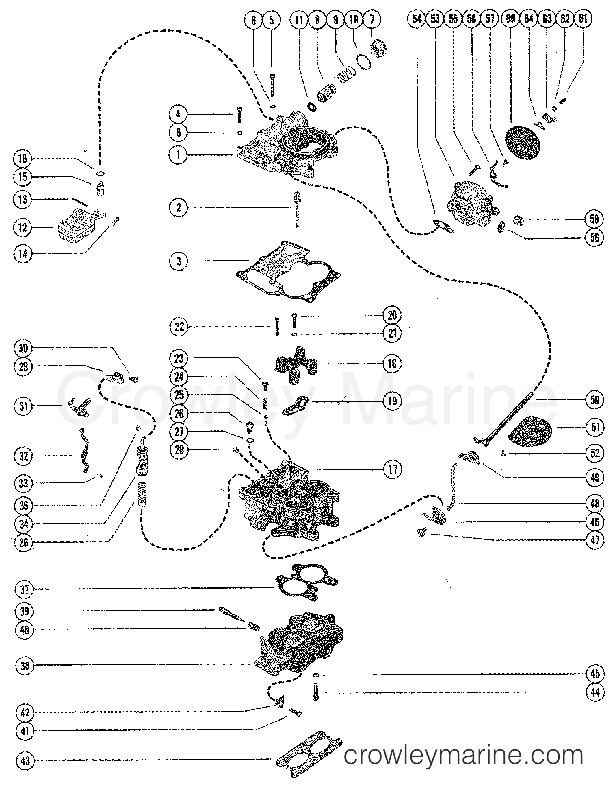 CARBURETOR ASSEMBLY - Serial Range Stern Drive 470 (2 BBL.) MERCURY 224 ...