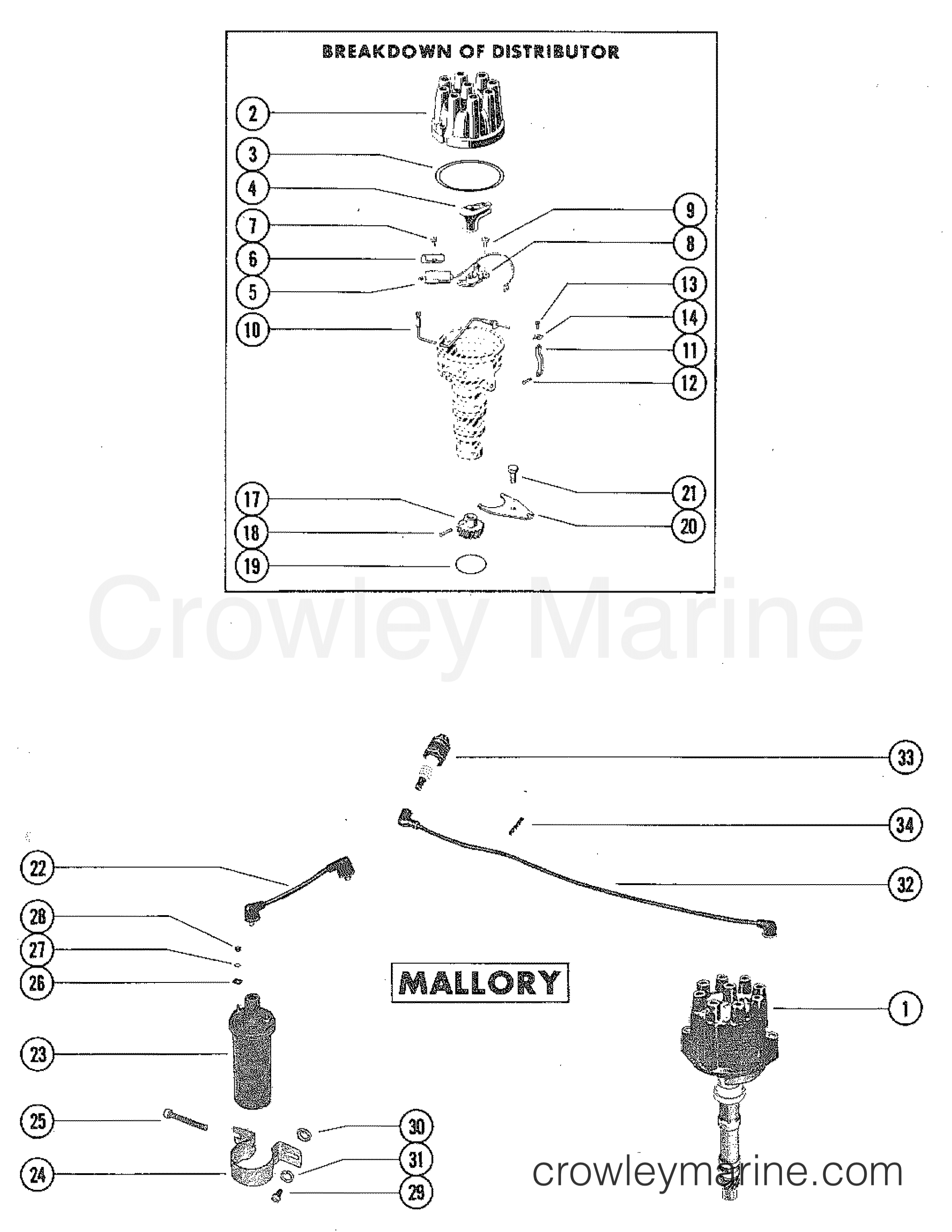 DISTRIBUTOR ASSEMBLY (MALLORY) - Serial Range Stern Drive 255 MIE GM ...