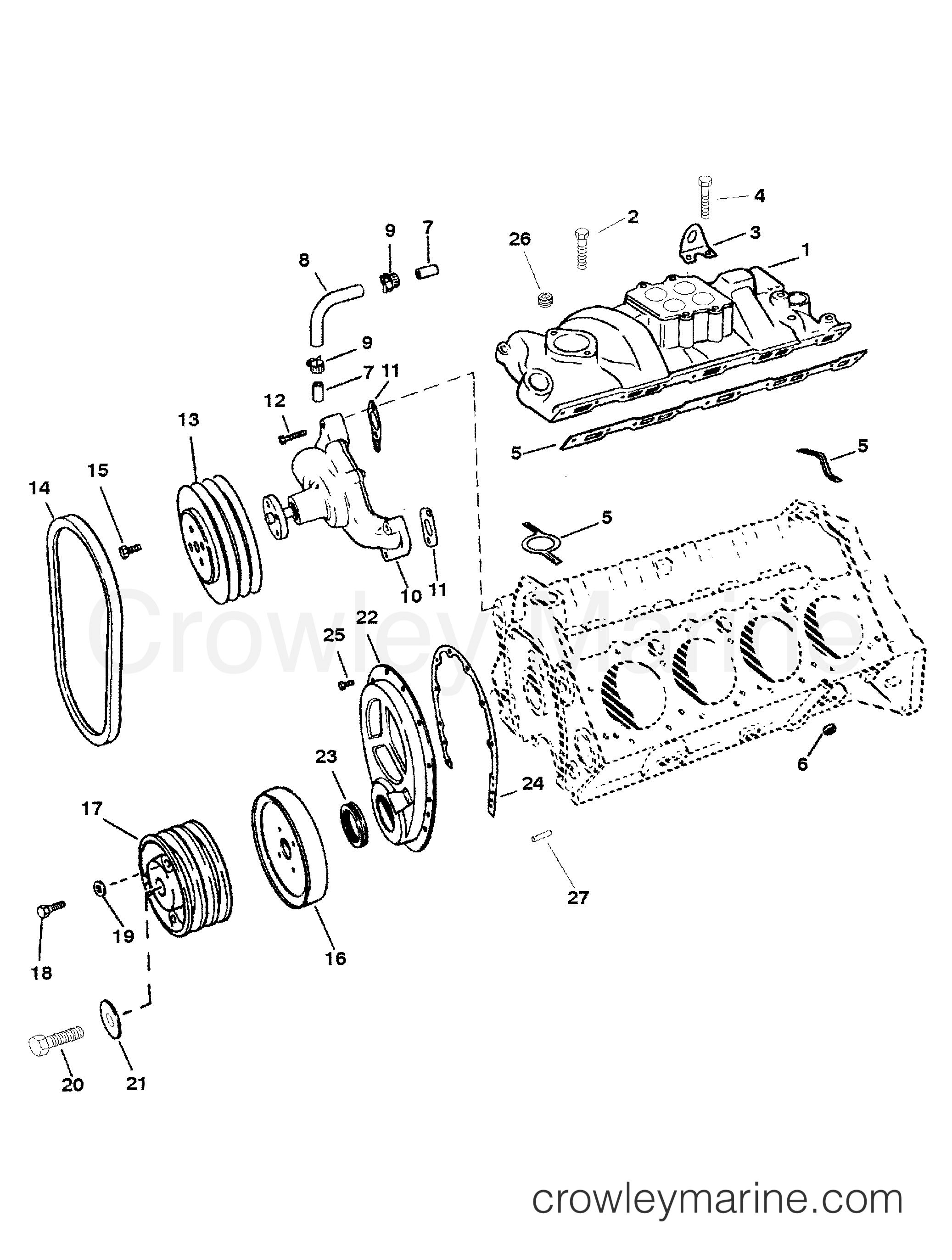 INTAKE MANIFOLD AND FRONT COVER - 1996 Inboard Engine 7.4L [CARB ...