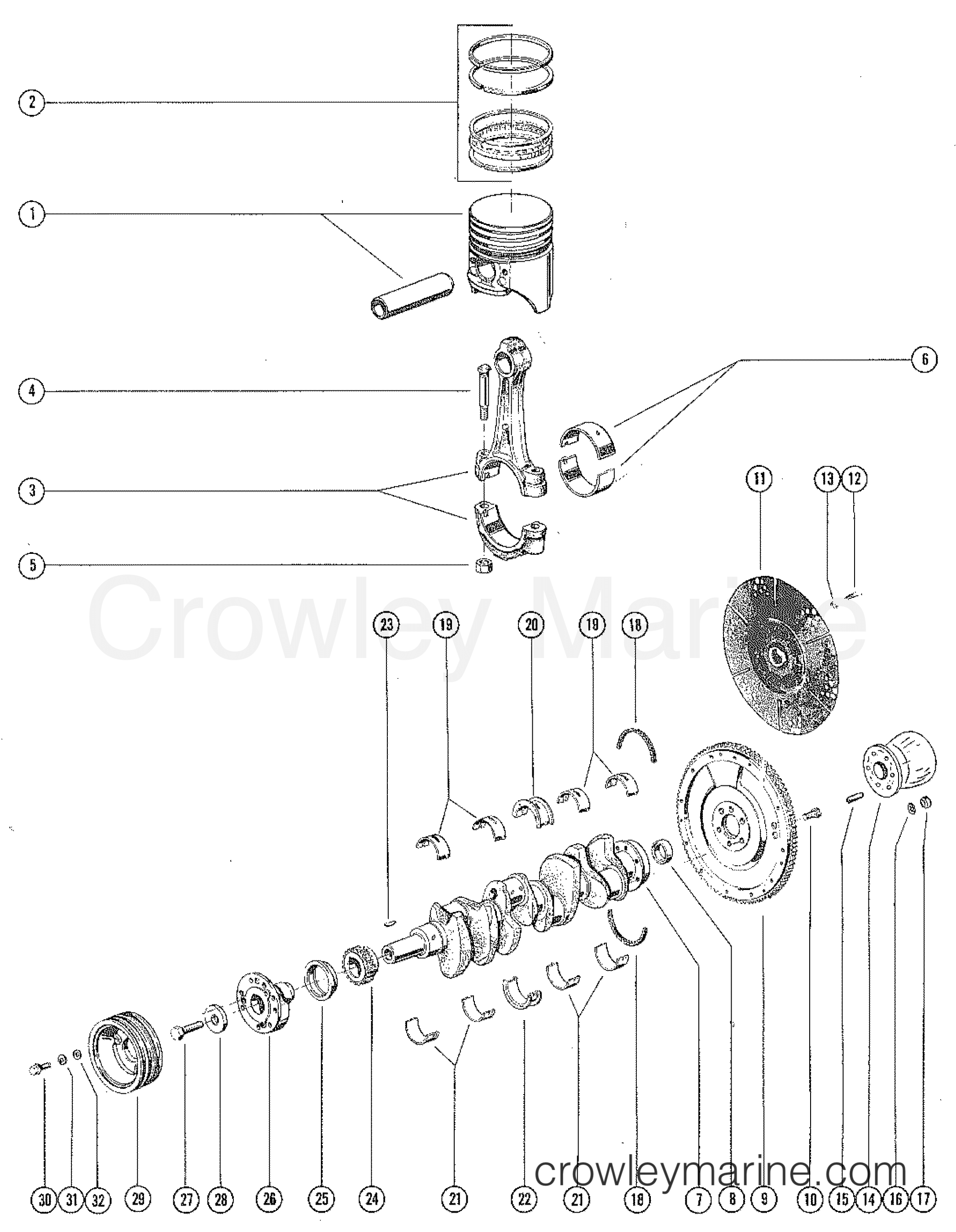 CRANKSHAFT, PISTON AND CONNECTING ROD - Serial Range Stern Drive 225-S ...