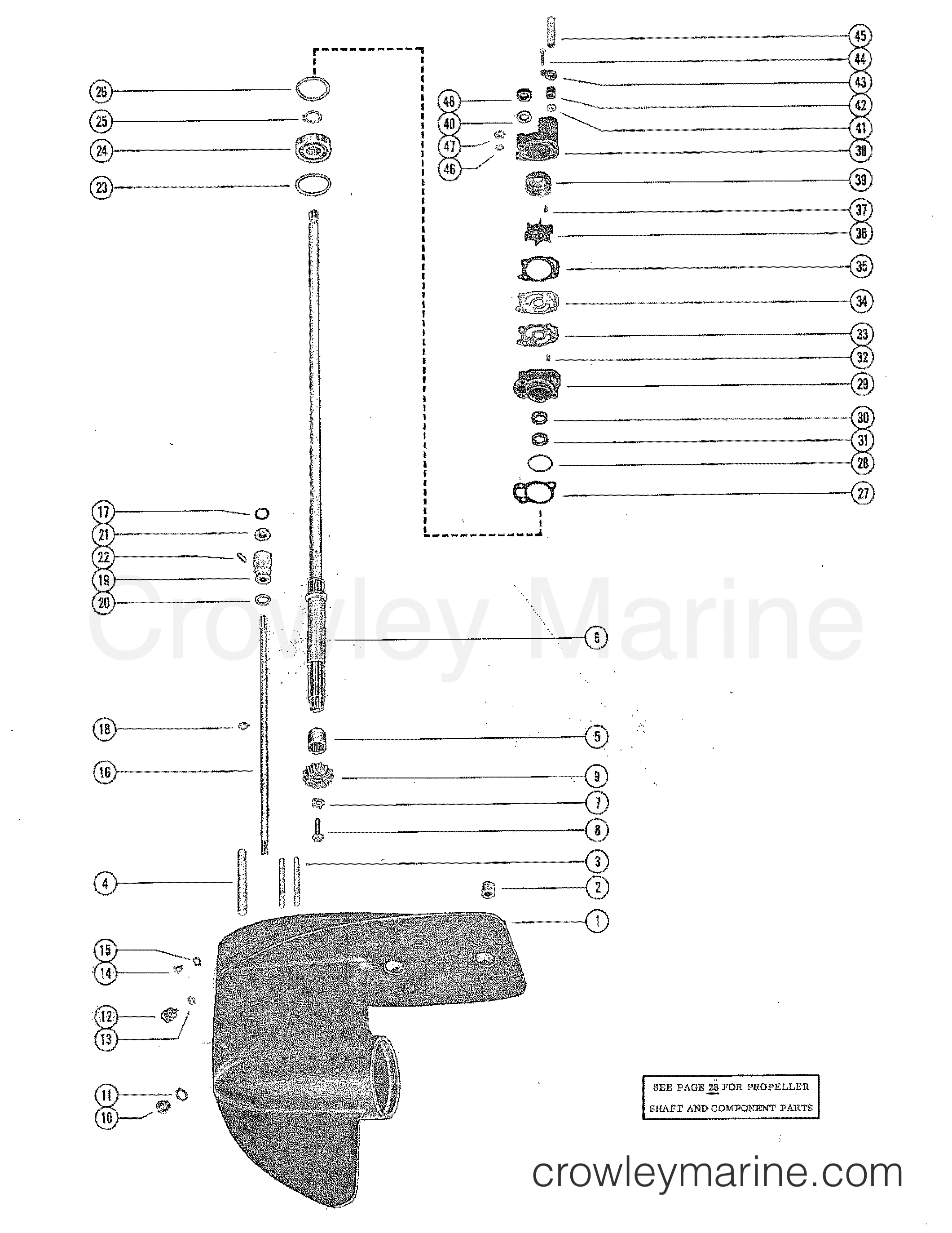 GEAR HOUSING ASSEMBLY, COMPLETE (PAGE 1) - 1975 Outboard 20 1200225 ...