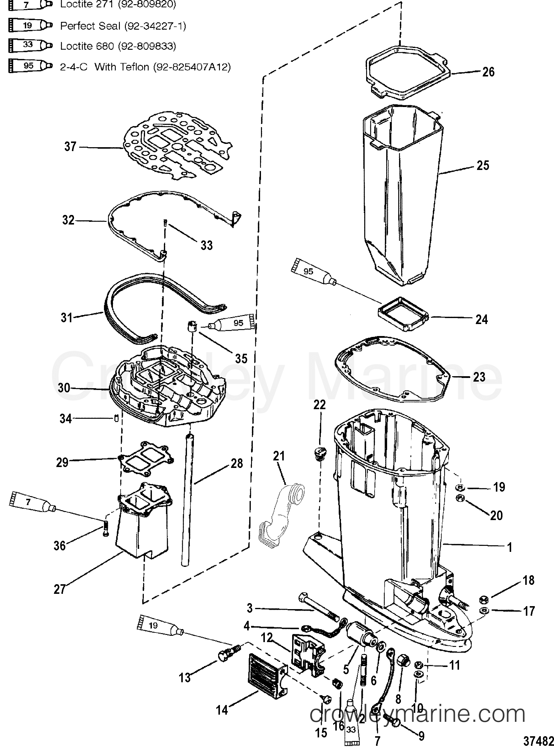 DRIVESHAFT HOUSING AND EXHAUST TUBE - 1996 Outboard 150MG [L EFI ...