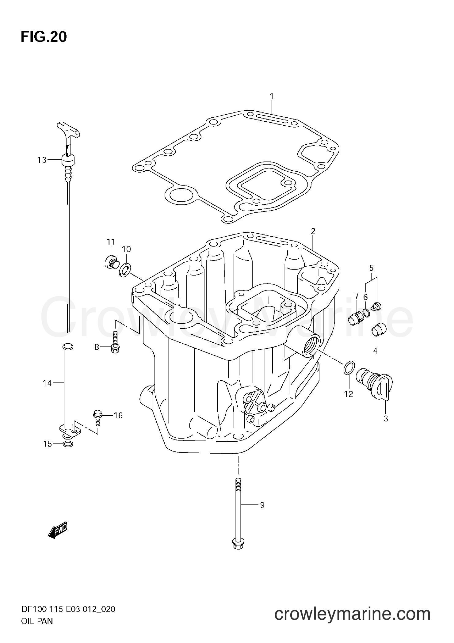 OIL PAN - Serial Range Four-Stroke Outboard 100 DF100 10002F-210001 ...