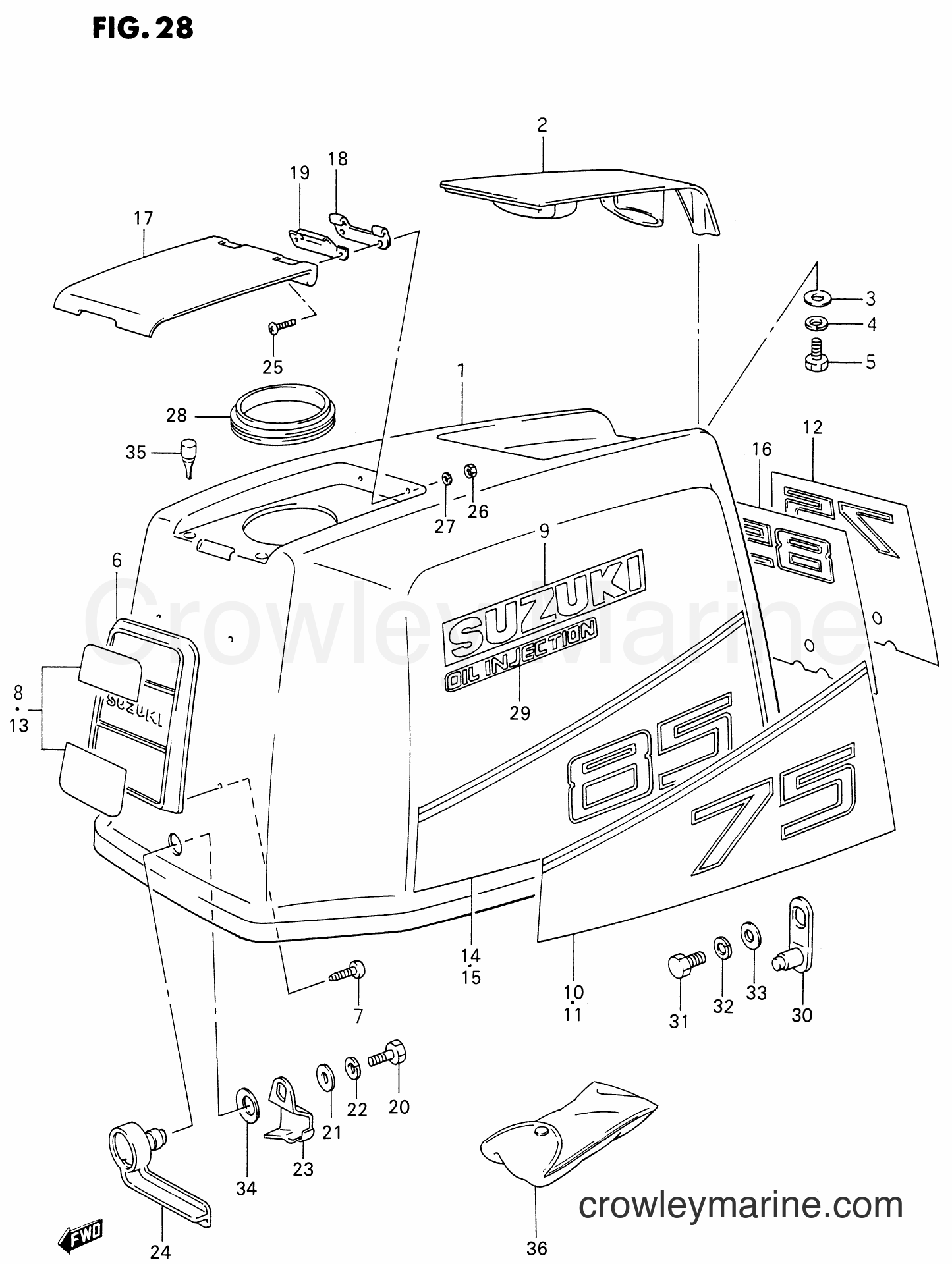 ENGINE COVER (MODEL:88) - 1988 Two-Stroke Outboard 75 DT75 | Crowley Marine
