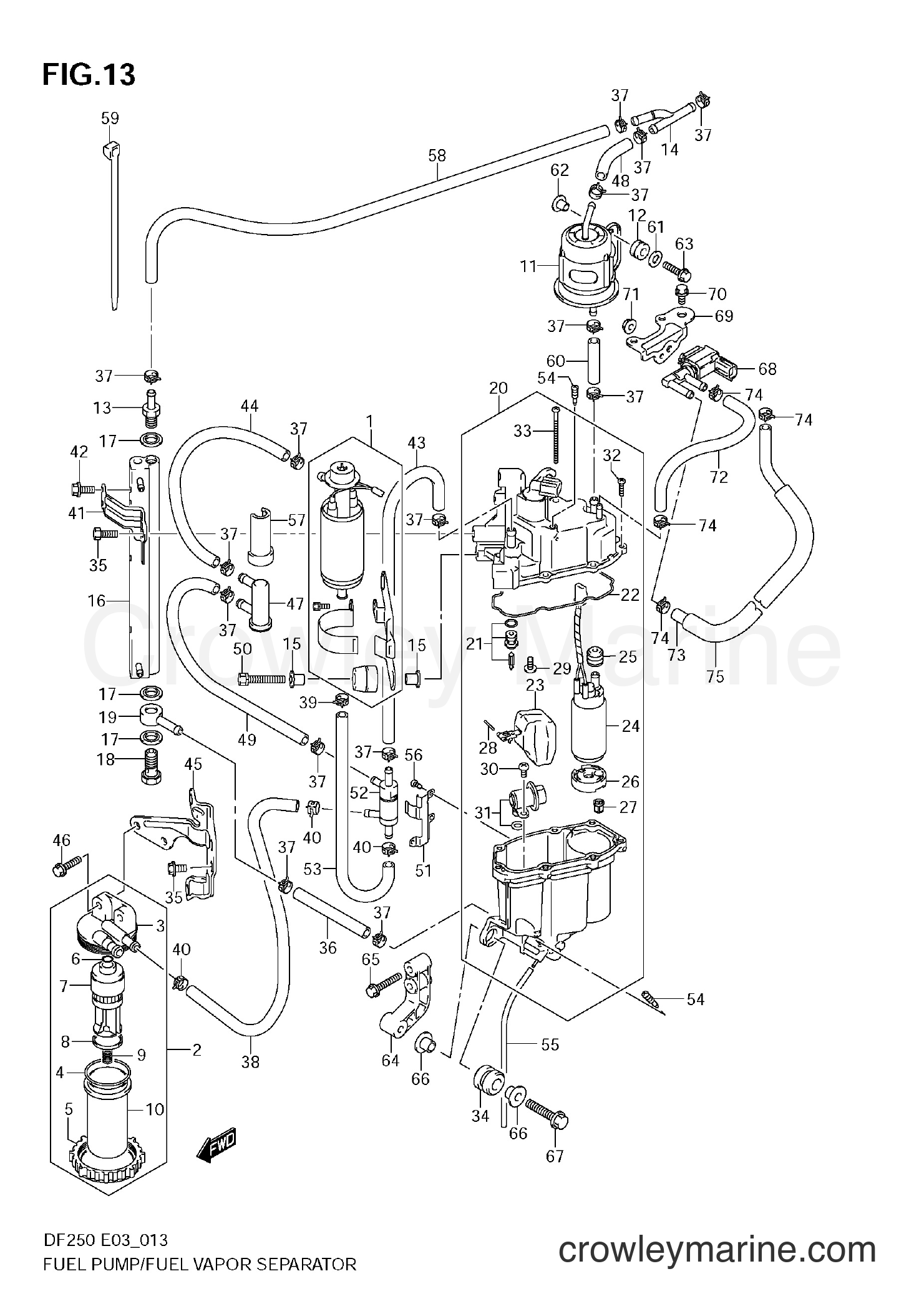 FUEL PUMP / FUEL VAPOR SEPARATOR - 2004 Four-Stroke Outboard 250 DF250S ...
