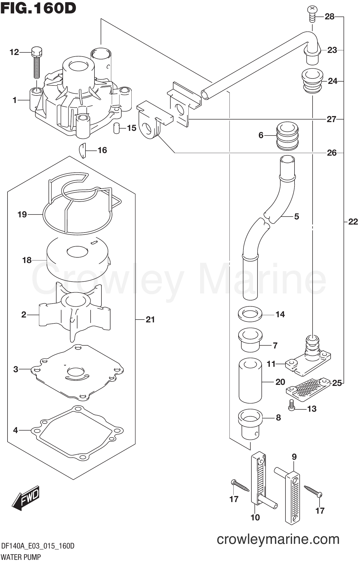WATER PUMP (DF140AT E03) - Serial Range Four-Stroke Outboard 100 DF100A ...