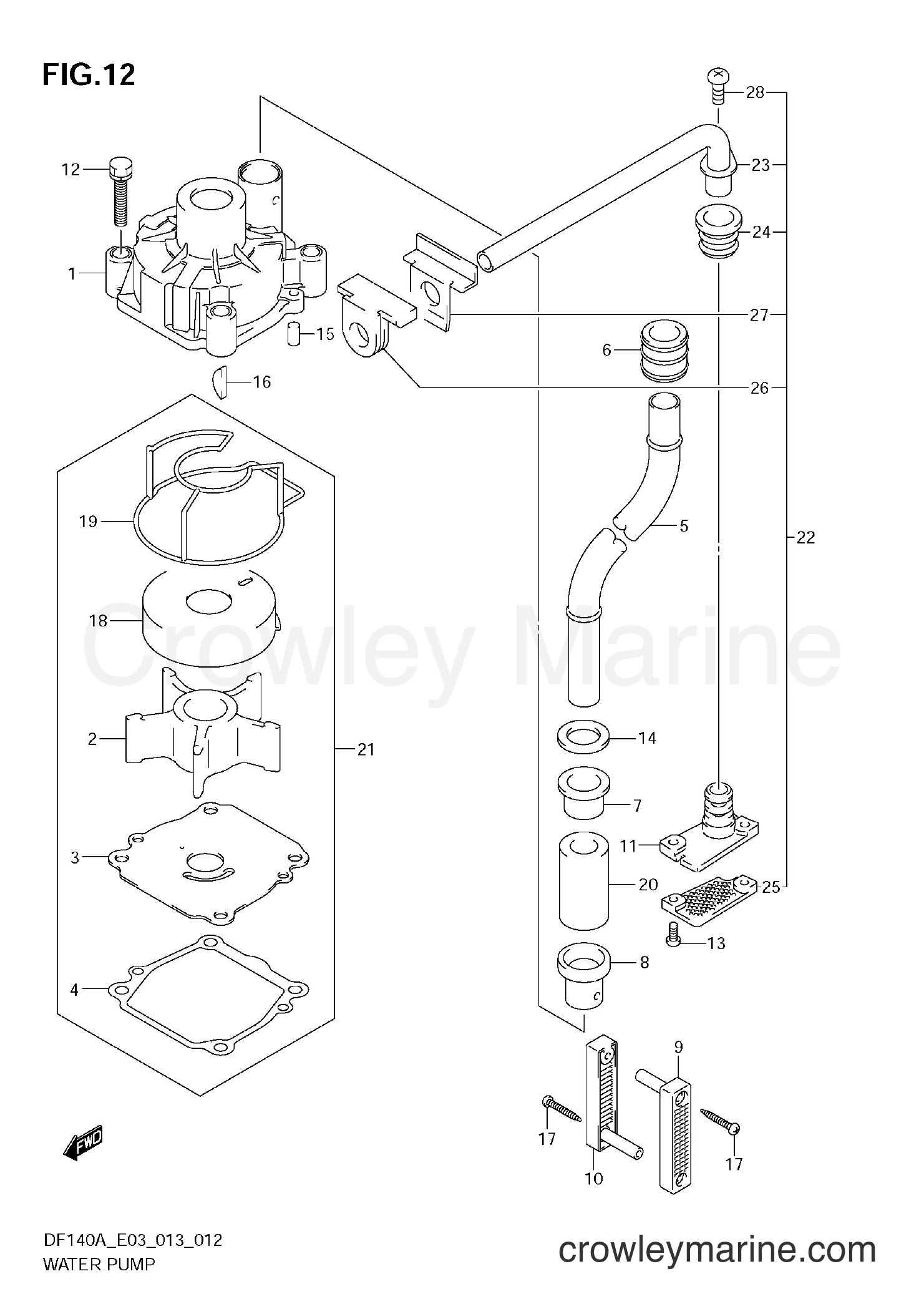 WATER PUMP (DF140AT E03) - Serial Range Four-Stroke Outboard 140 DF140A ...