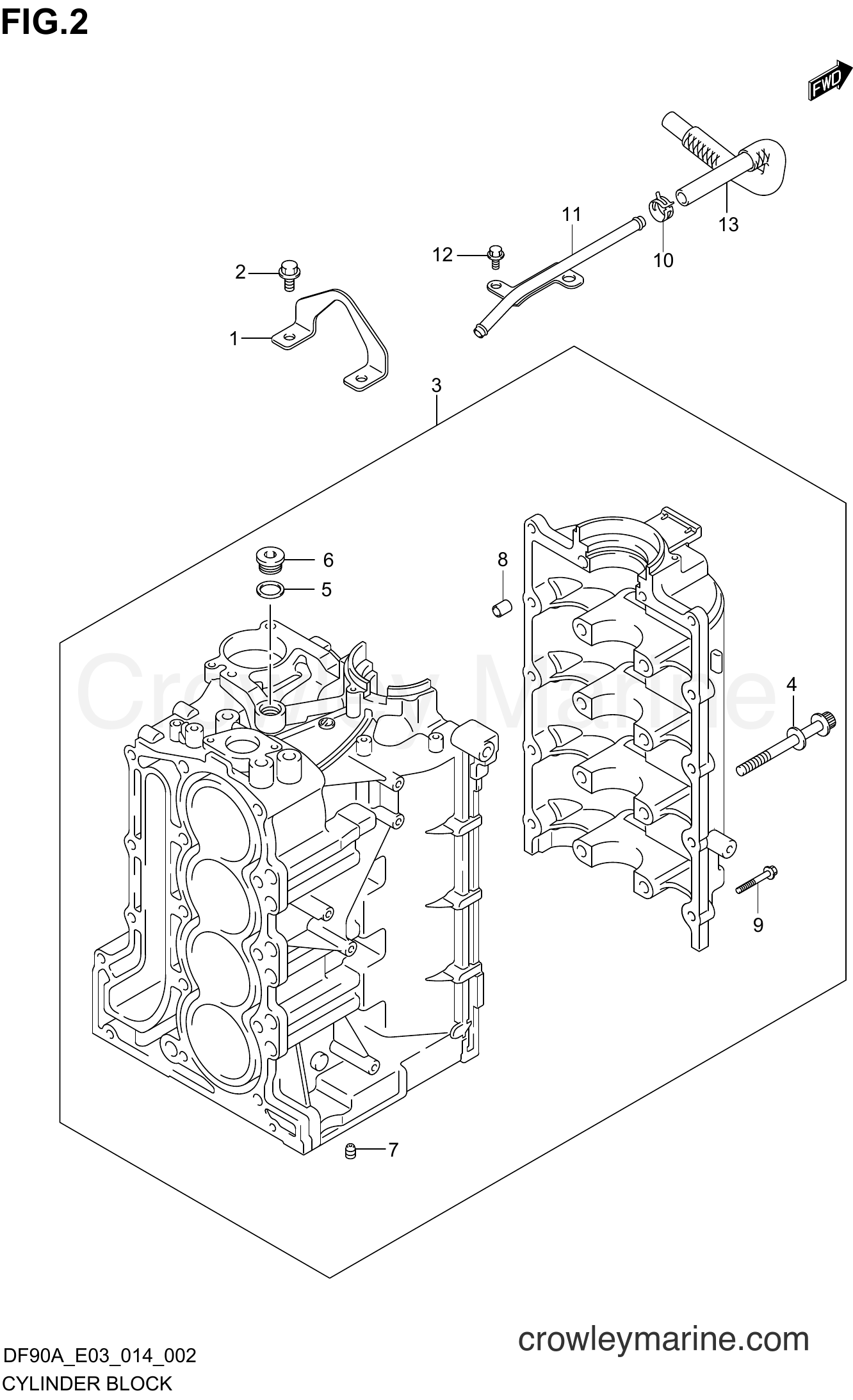 CYLINDER BLOCK - Serial Range Four-Stroke Outboard 70 DF70A 410001~ | Crowley Marine