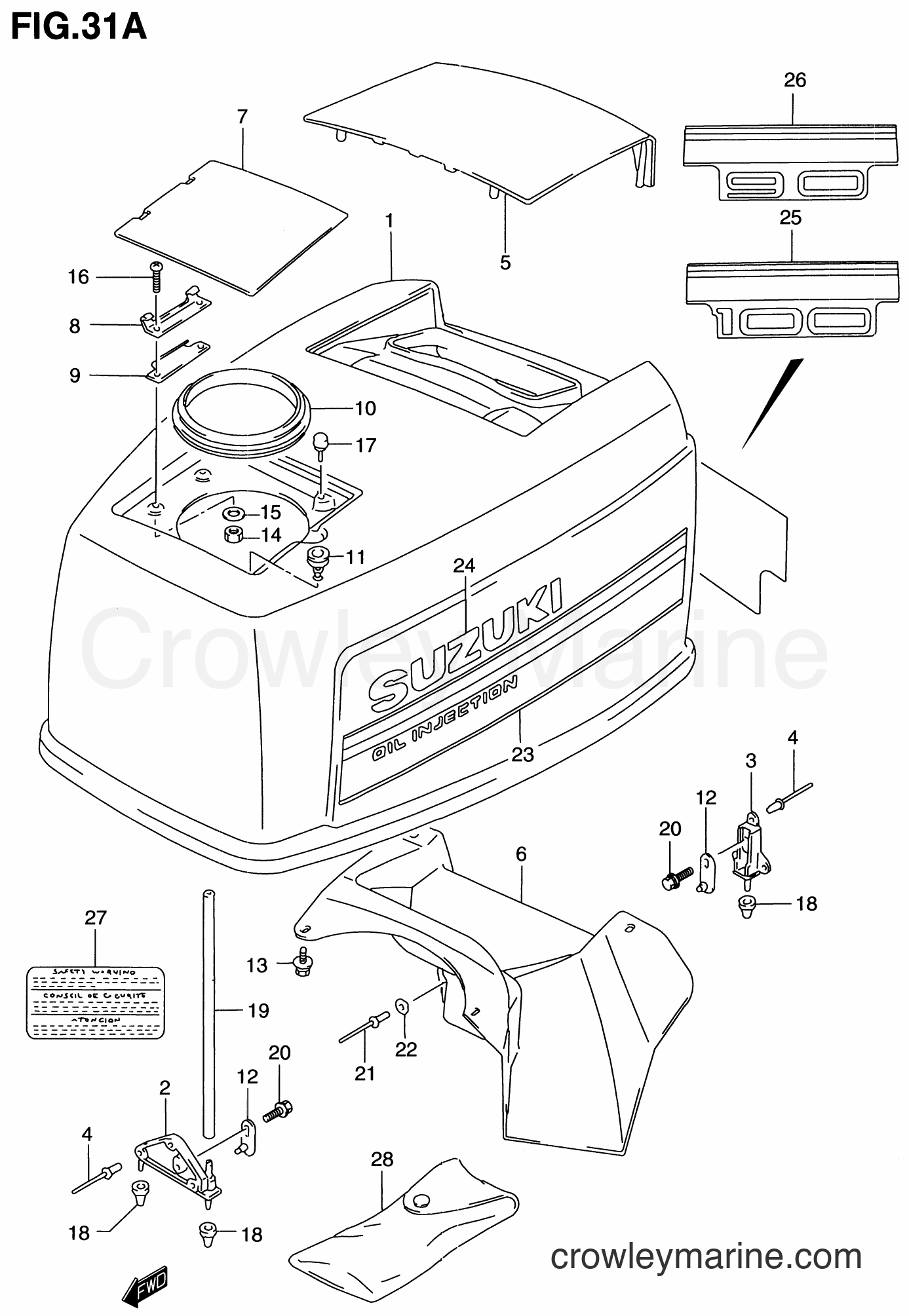 ENGINE COVER (DT90/100:MODEL 95~97) - 1989 Two-Stroke Outboard 100 ...