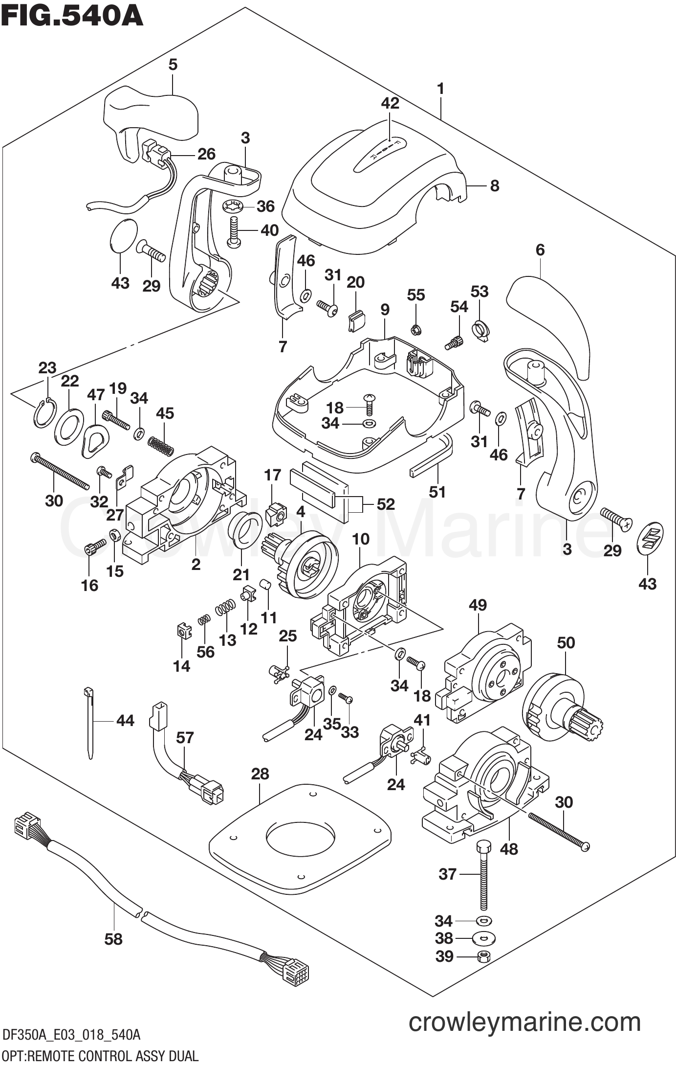 OPT:REMOTE CONTROL ASSY DUAL - Serial Range Four-Stroke Outboard 350 ...