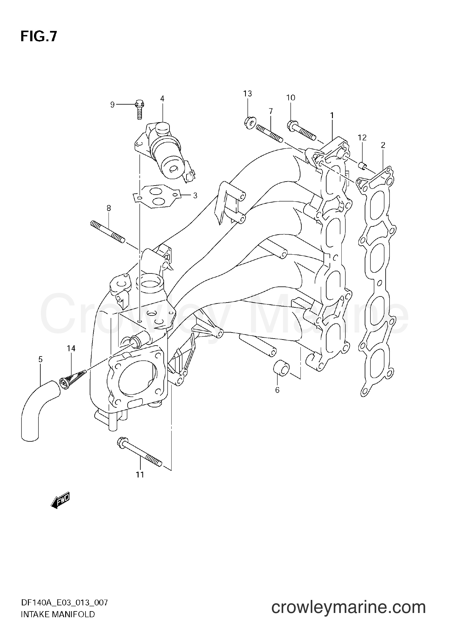 INTAKE MANIFOLD - Serial Range Four-Stroke Outboard 140 DF140A 310001 ...