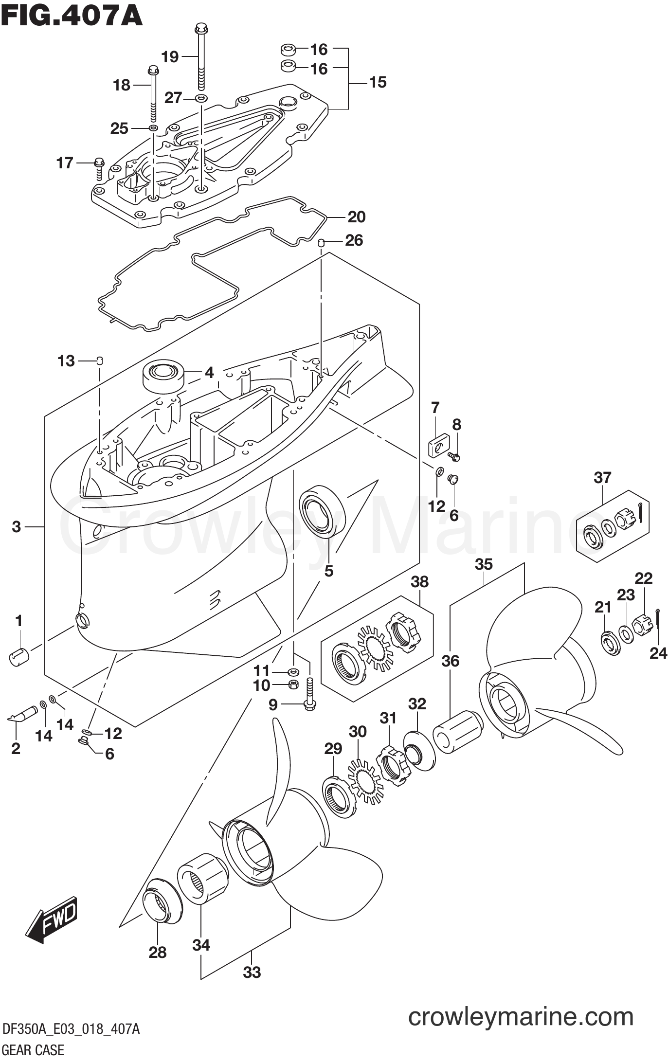 GEAR CASE - Serial Range Four-Stroke Outboard 350 DF350A 810001 ...