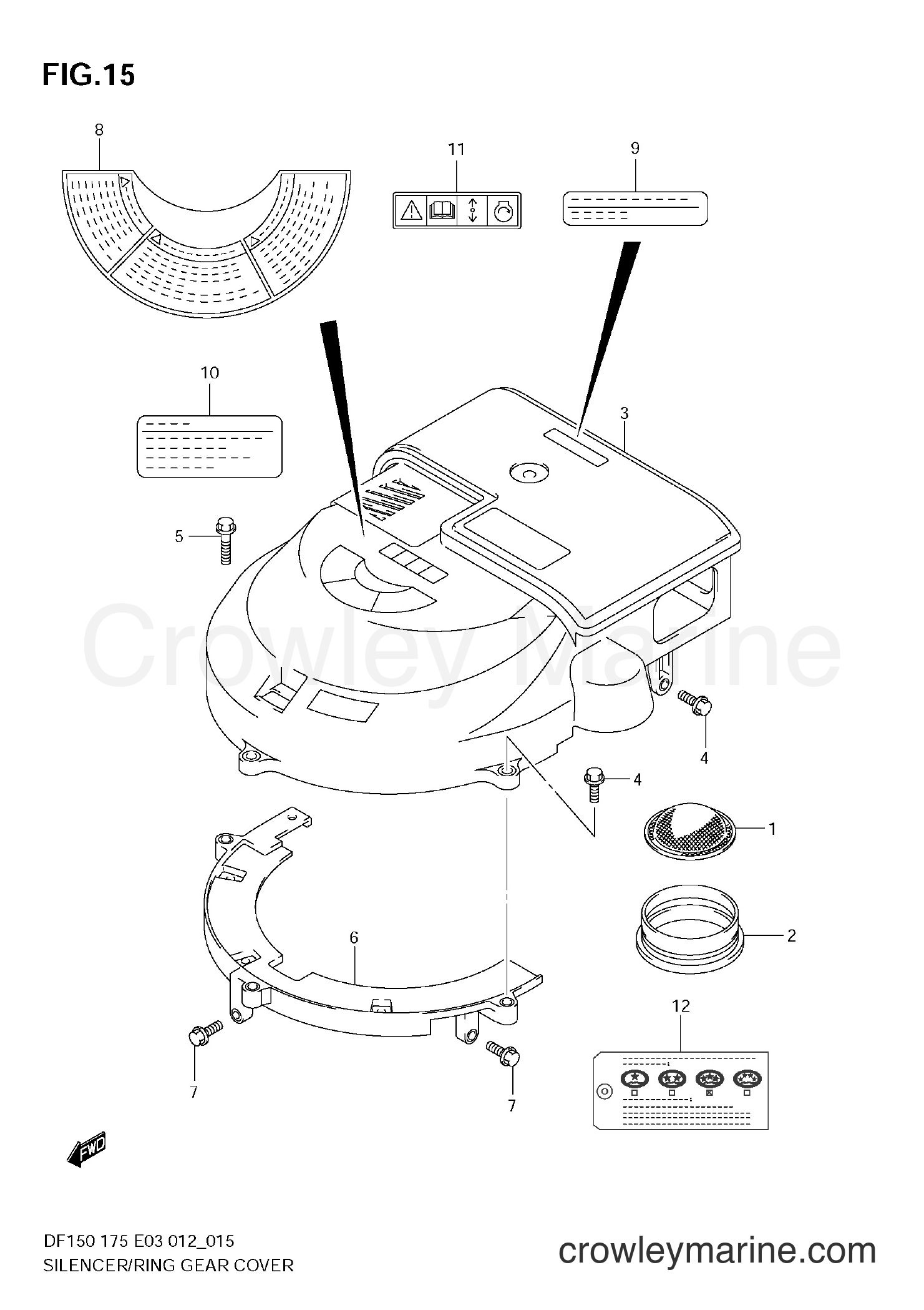 SILENCER / RING GEAR COVER (DF150Z) - Serial Range Four-Stroke Outboard 150 DF150 15002F-210001 ...