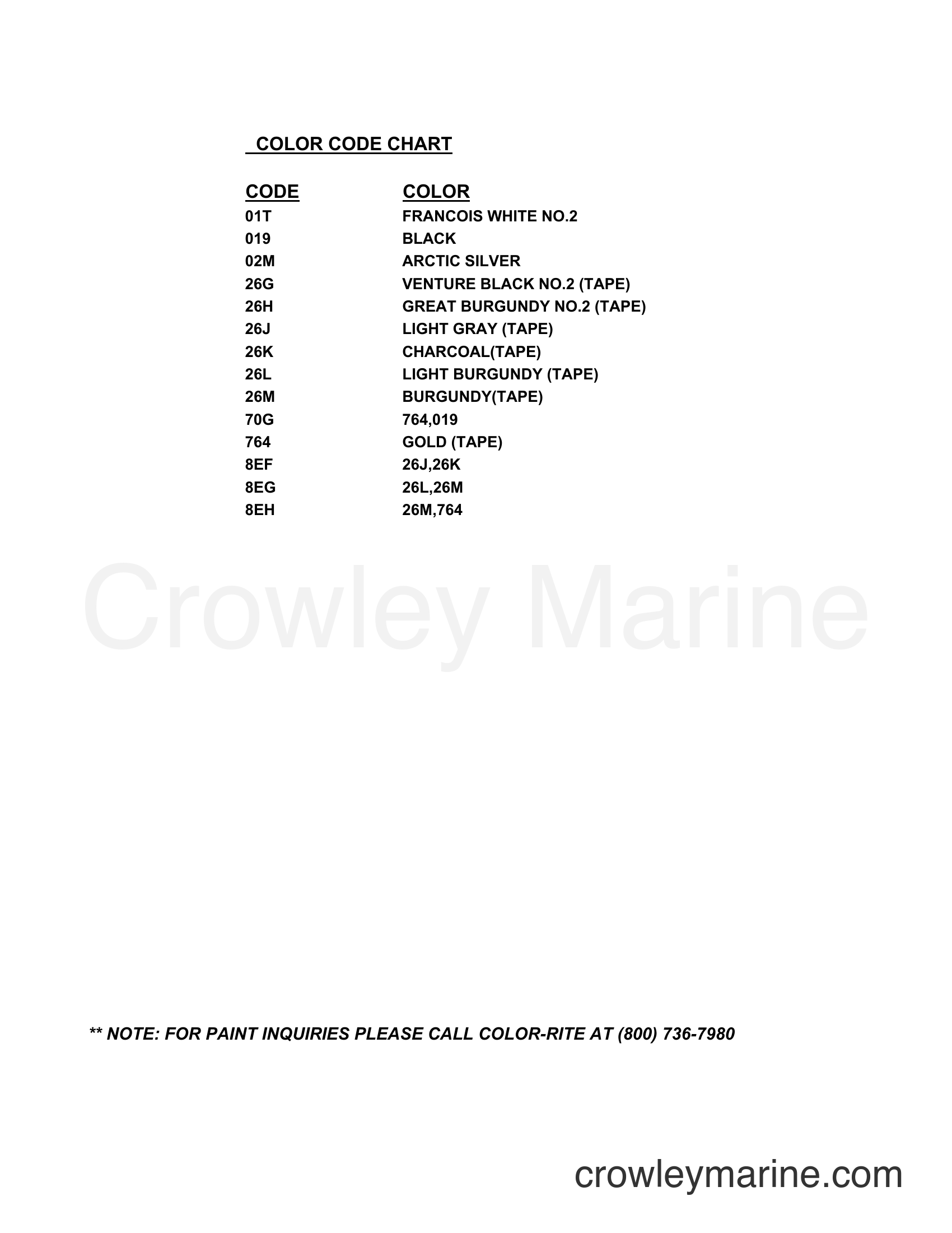 COLOR CHART - 1986 Two-Stroke Outboard 85 DT85 | Crowley Marine