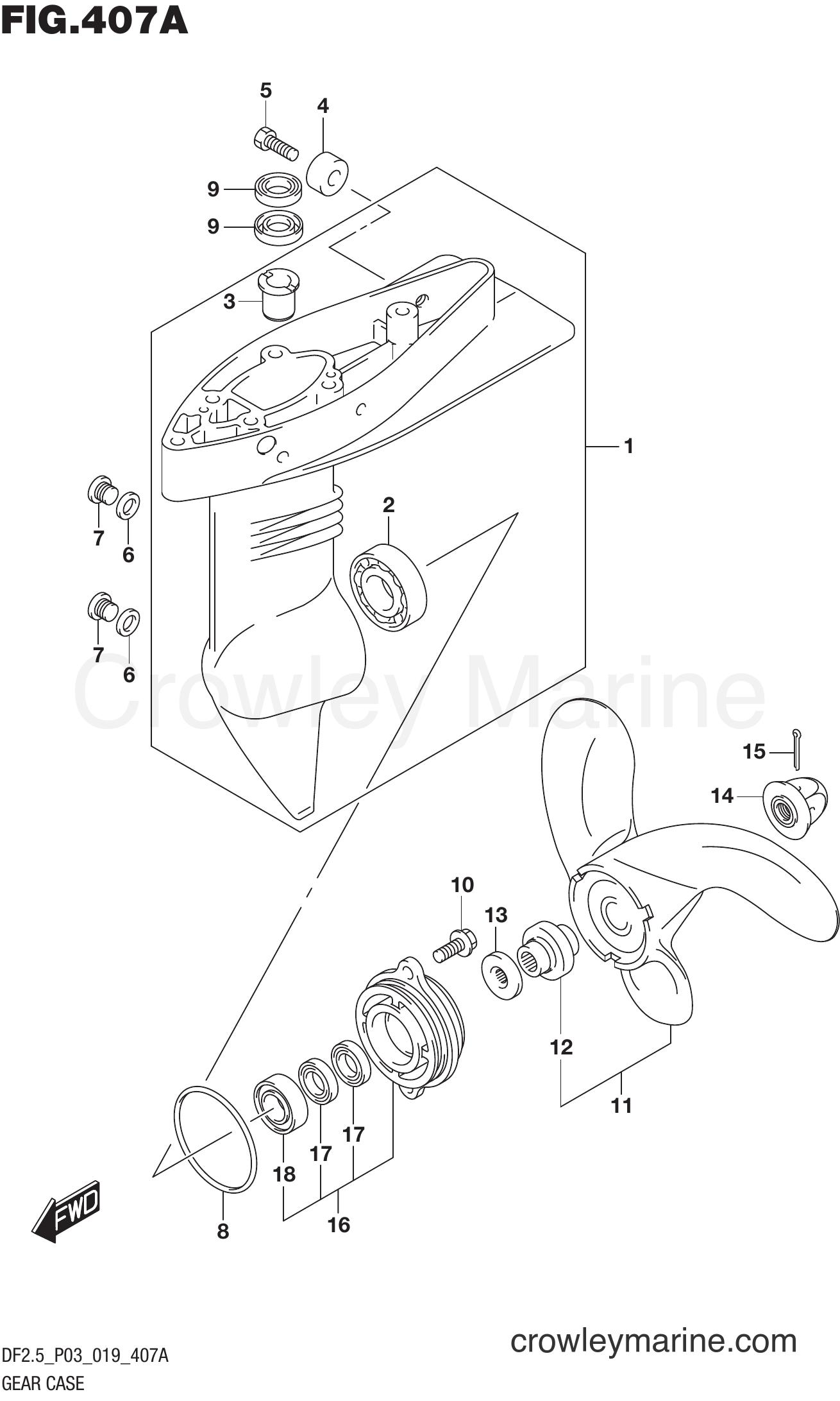 GEAR CASE - Serial Range Four-Stroke Outboard 2.5 DF2.5 00252F-910001 ...