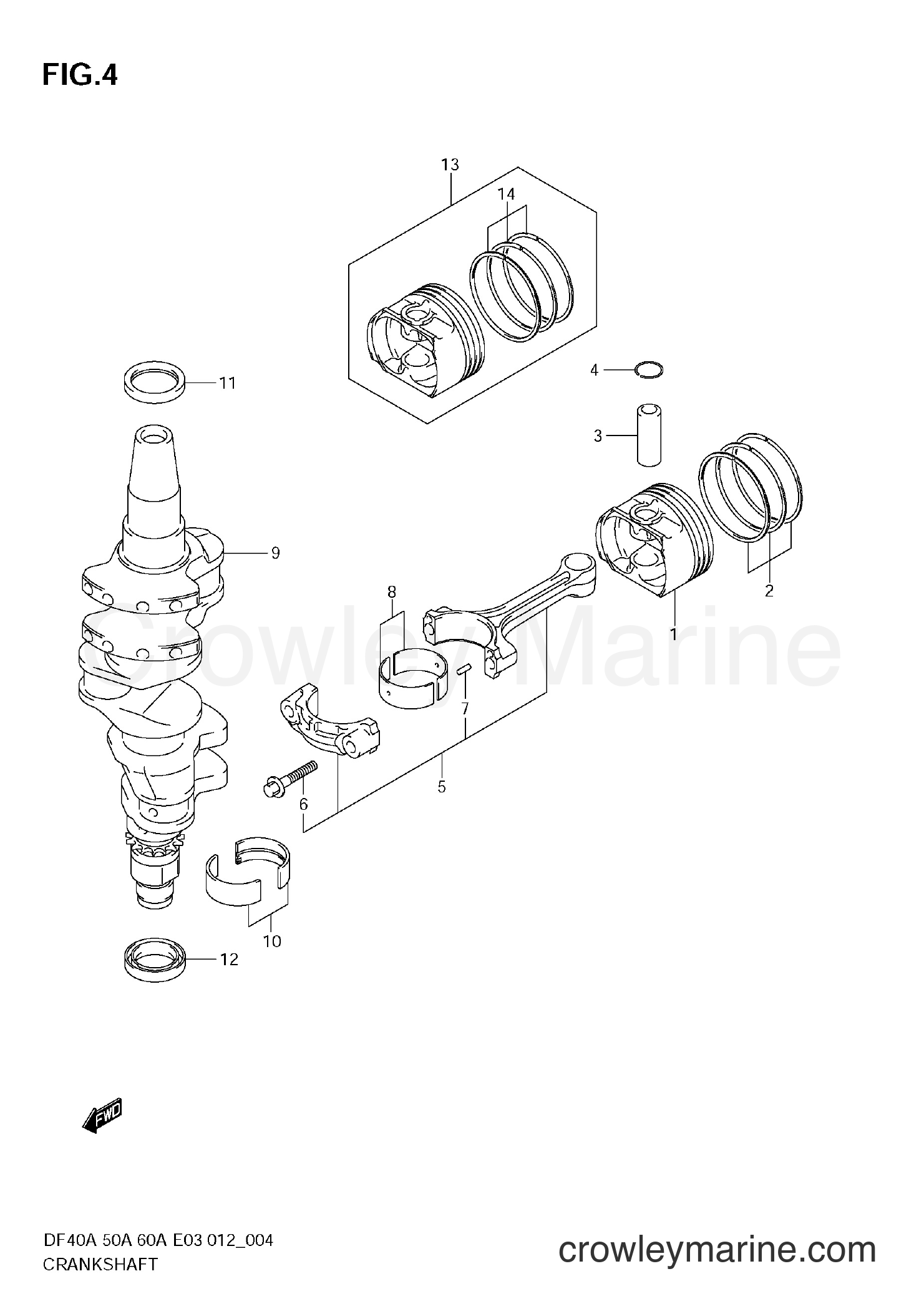 CRANKSHAFT - Serial Range Four-Stroke Outboard 40 DF40A 210001 ...