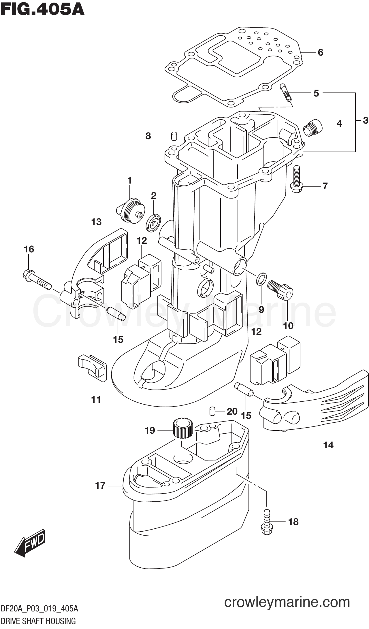 DRIVE SHAFT HOUSING - Serial Range Four-Stroke Outboard 20 DF20A 910001 ...